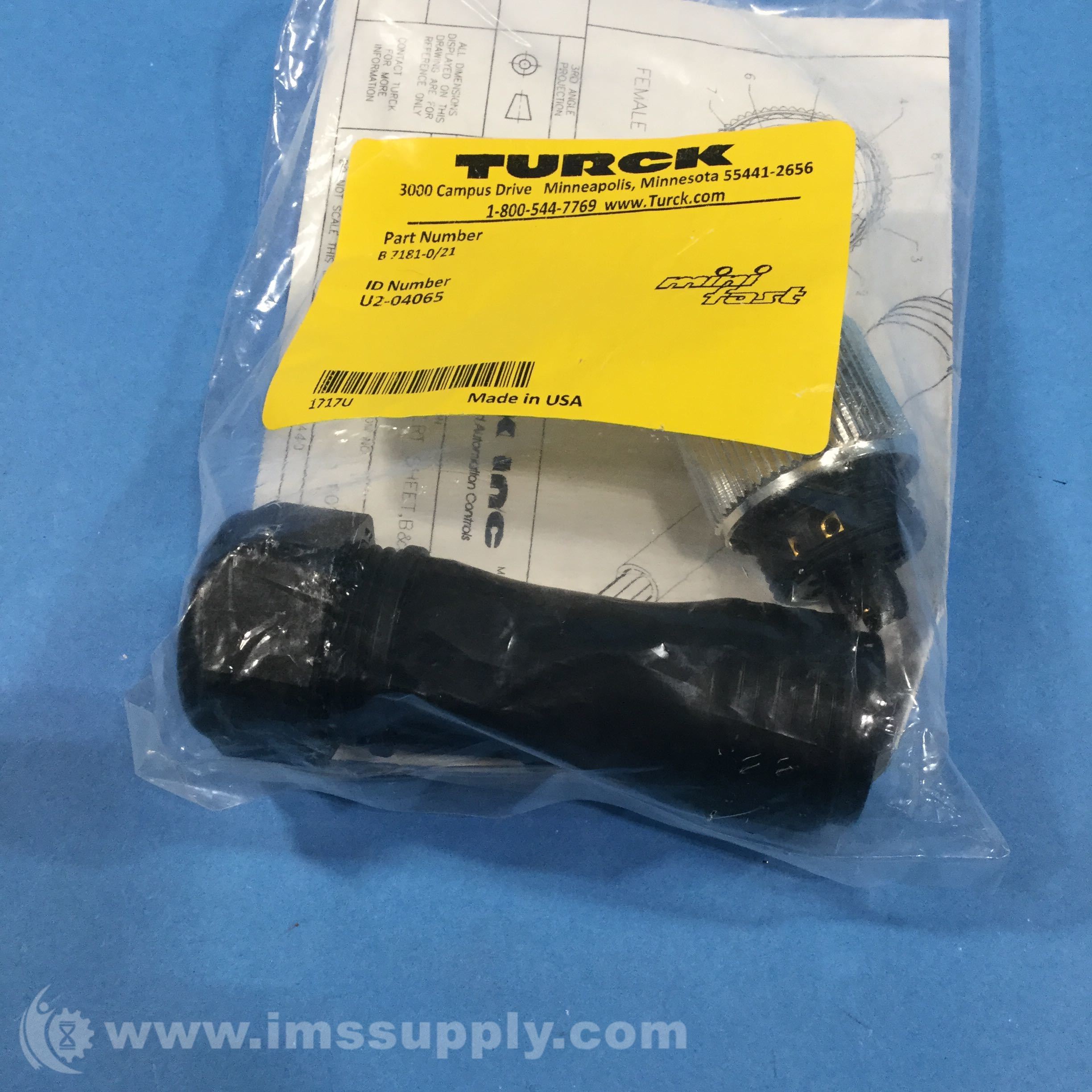 Turck B 7181-0/21 1 Round Connector, 8 Pin, Field Wireable - IMS Supply