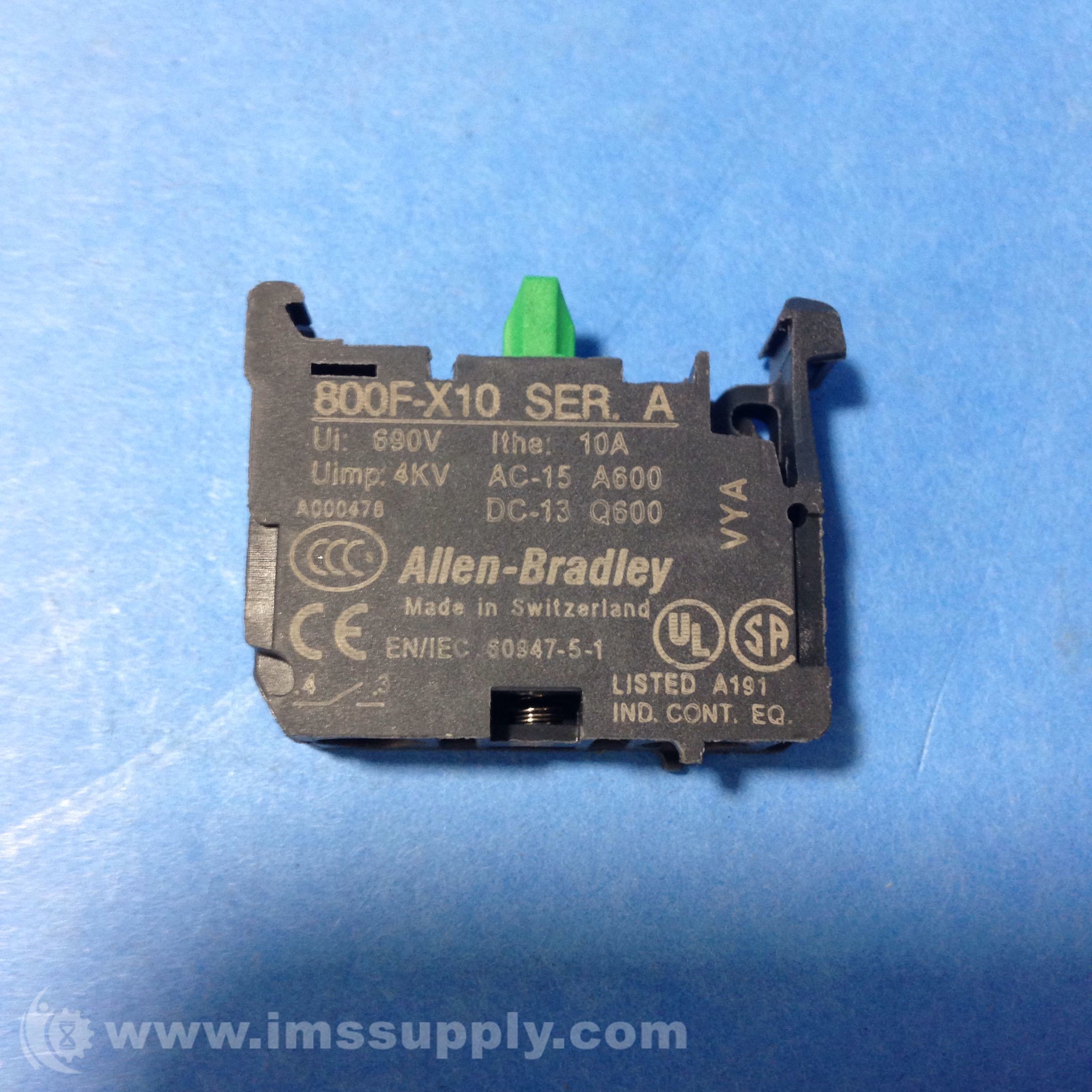 Allen Bradley 800F-X10 Contact Block Latch Mount 10AMP 690V 4KV - IMS ...