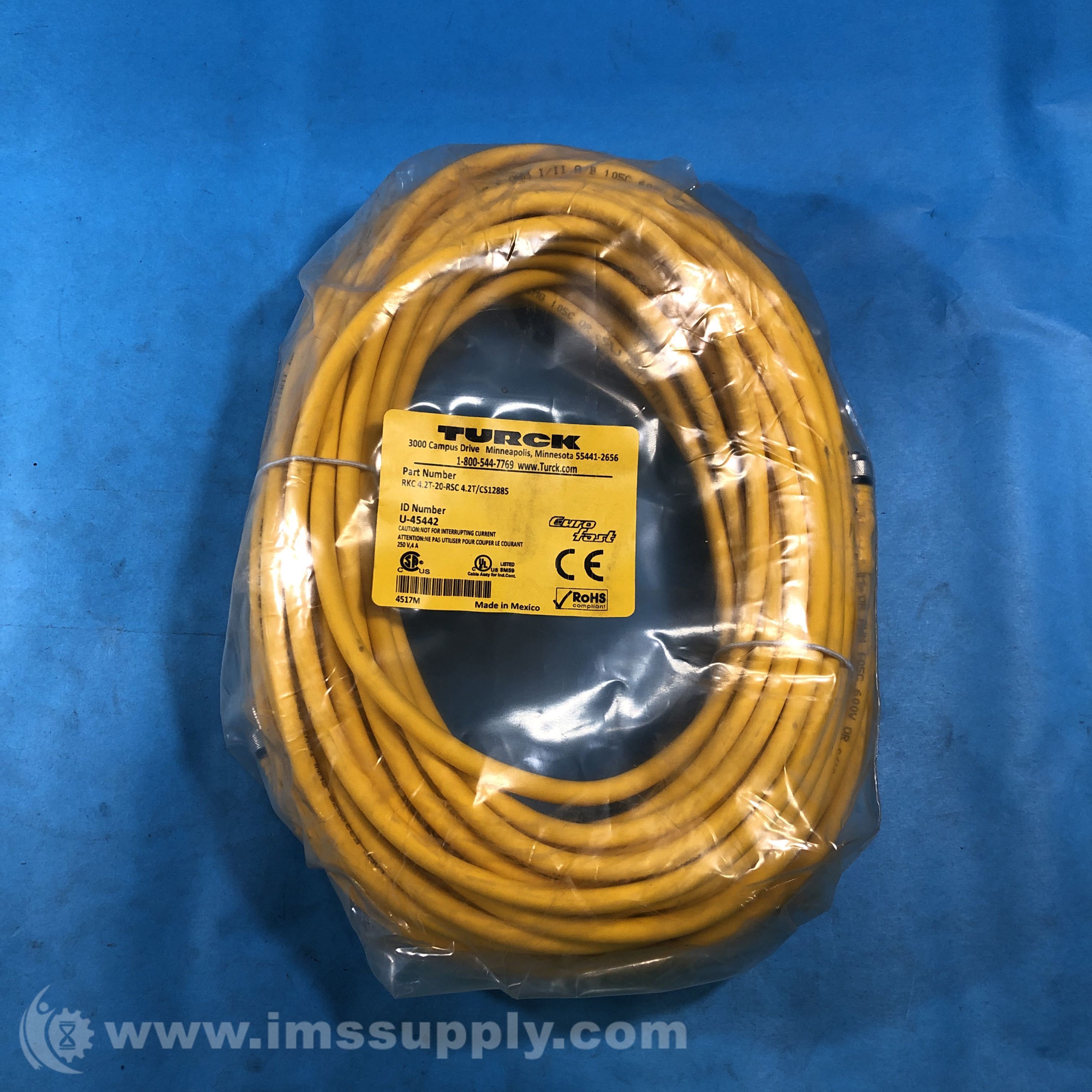Turck RKC 4.2T-20-RSC 4.2T/CS12885 Eurofast Double-ended Cordset - IMS ...