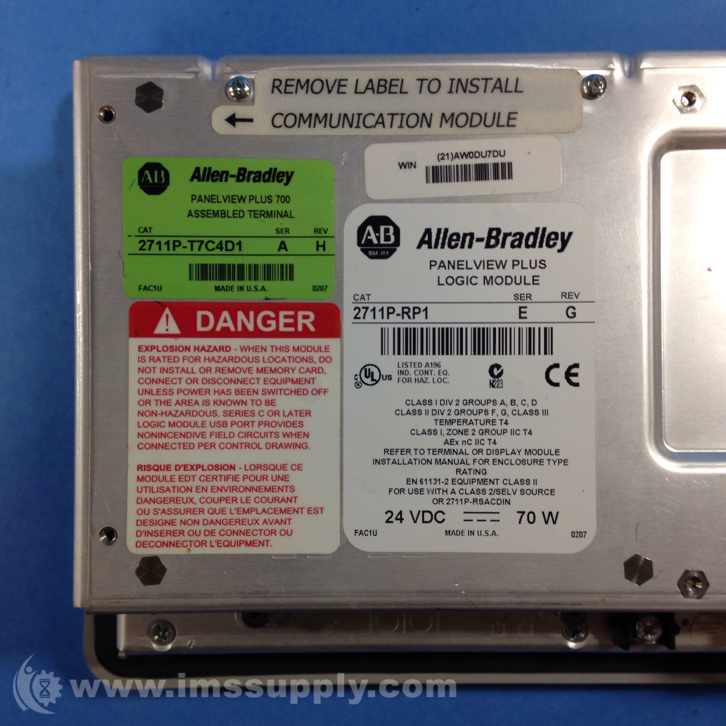 Allen Bradley 2711P-T7C4D1 PanelView Plus 700 Operator Interface - IMS ...