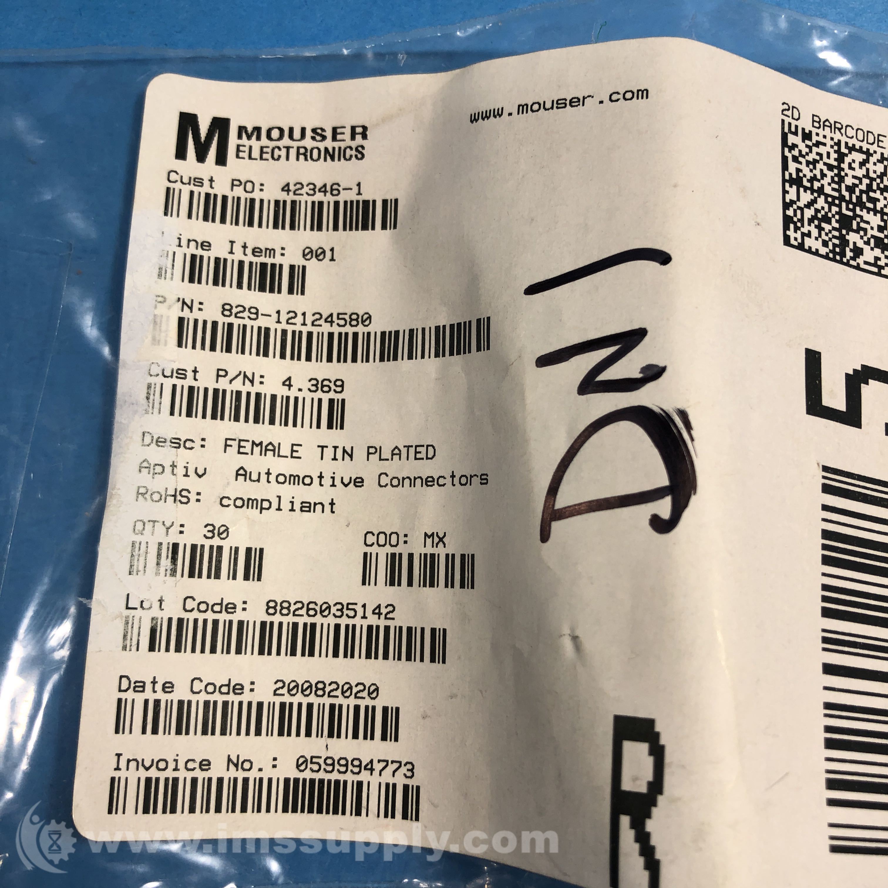 Aptiv 829-12124580 Bag of 30 Automotive Connectors - IMS Supply