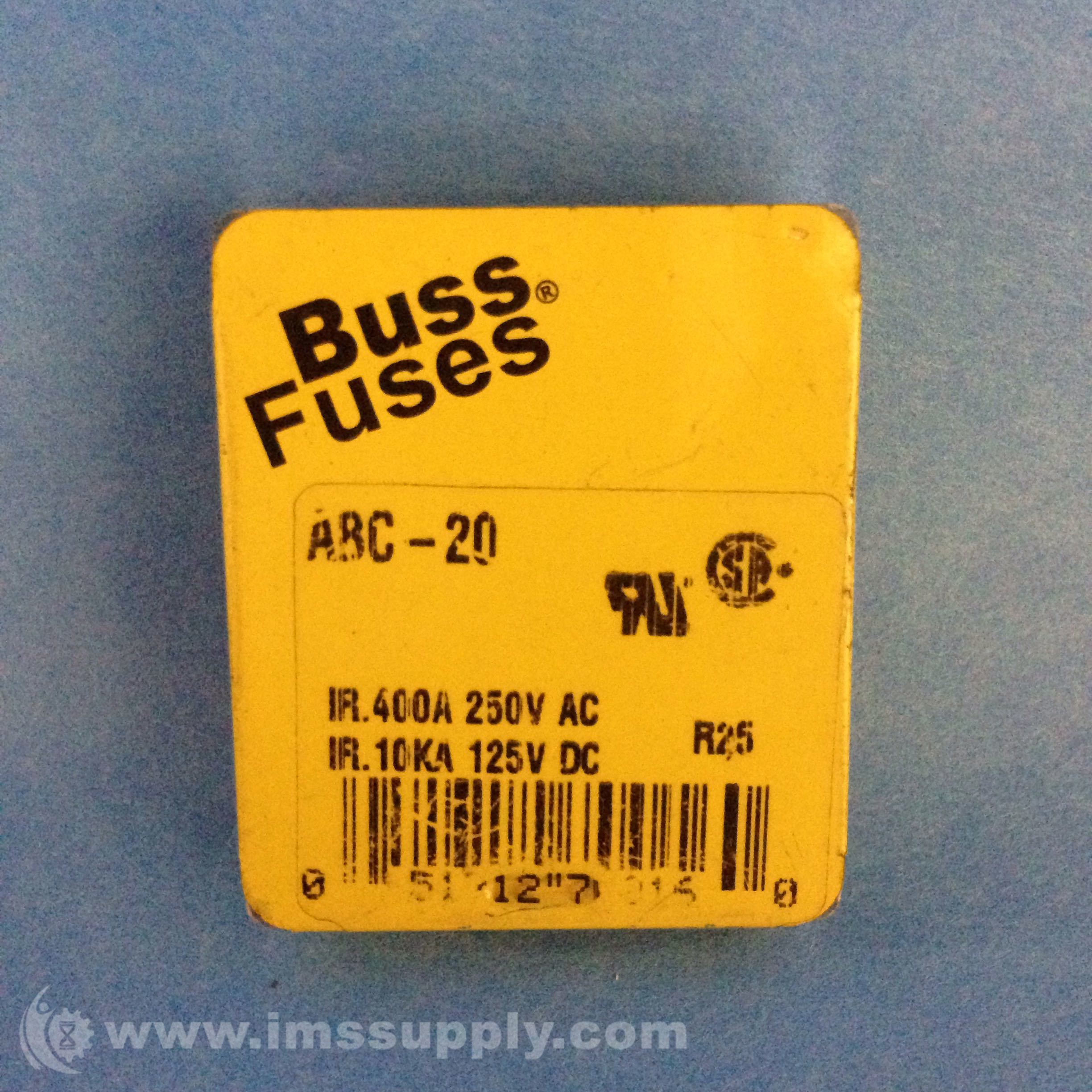 Bussmann ABC-20 Fuse 20AMP 250VAC/125VDC Fast Acting - IMS Supply
