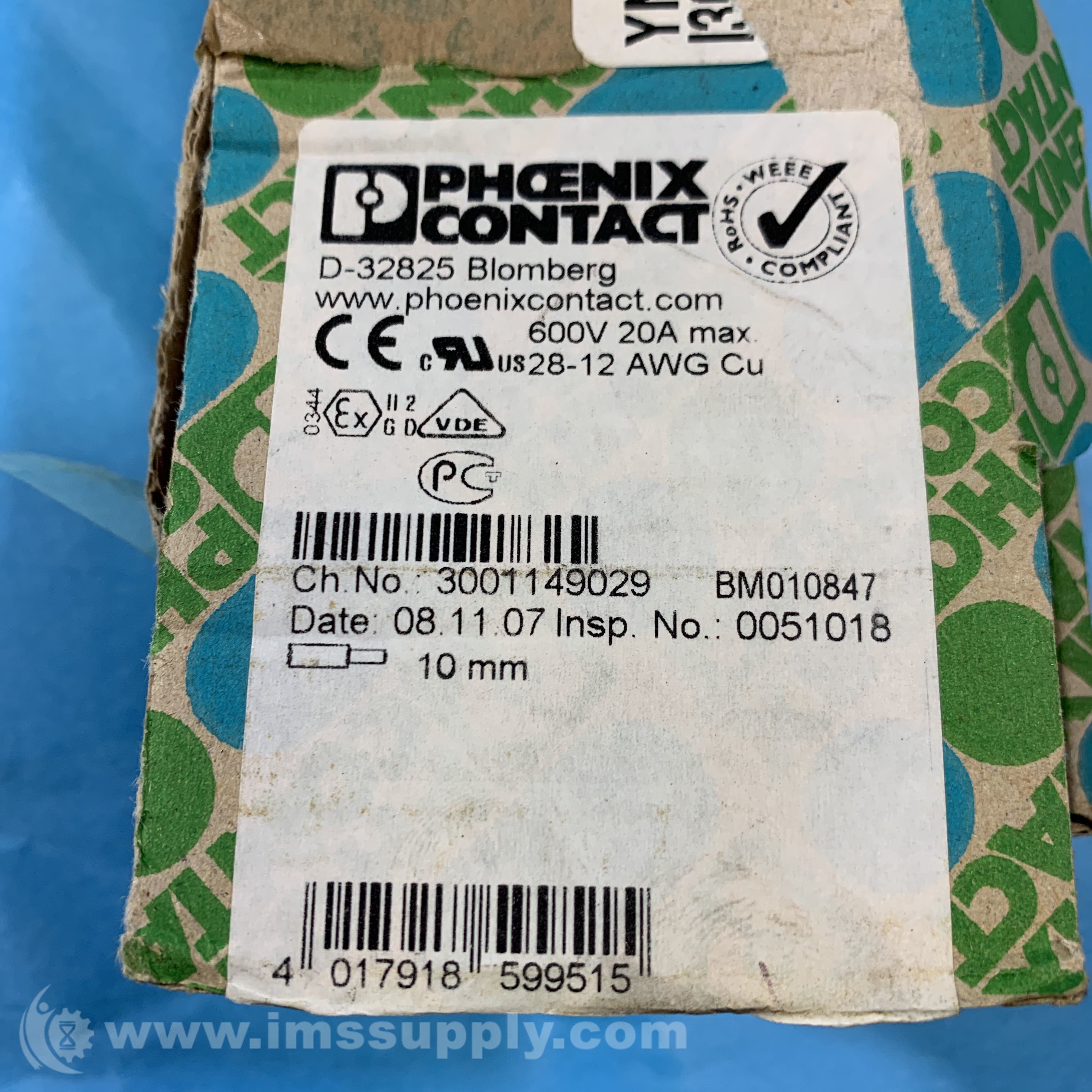 Phoenix Contact D-32825 Box of 50 Terminal Block - IMS Supply