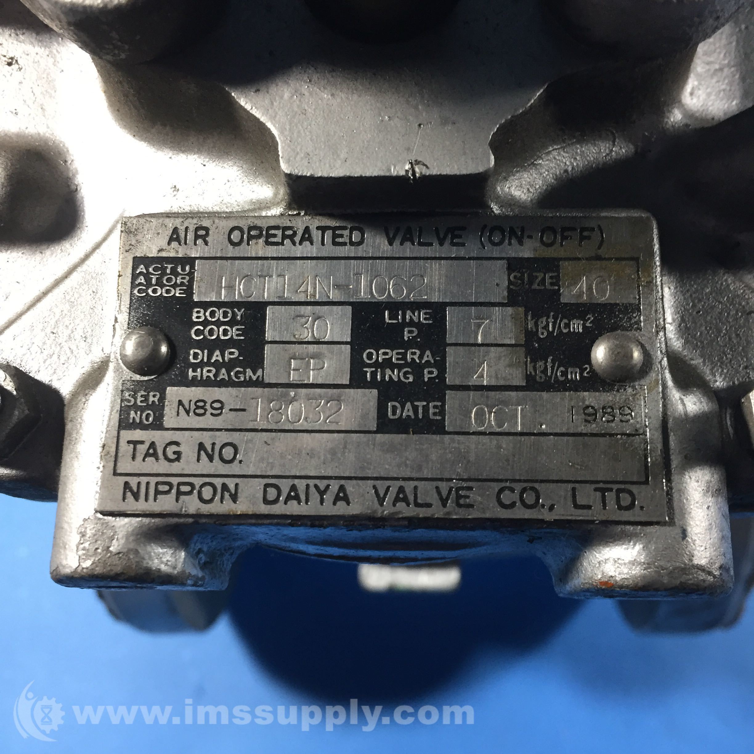 NDV Nippon Daiya Valve Co. HCT14N-1062 Air Operated Valve - IMS Supply