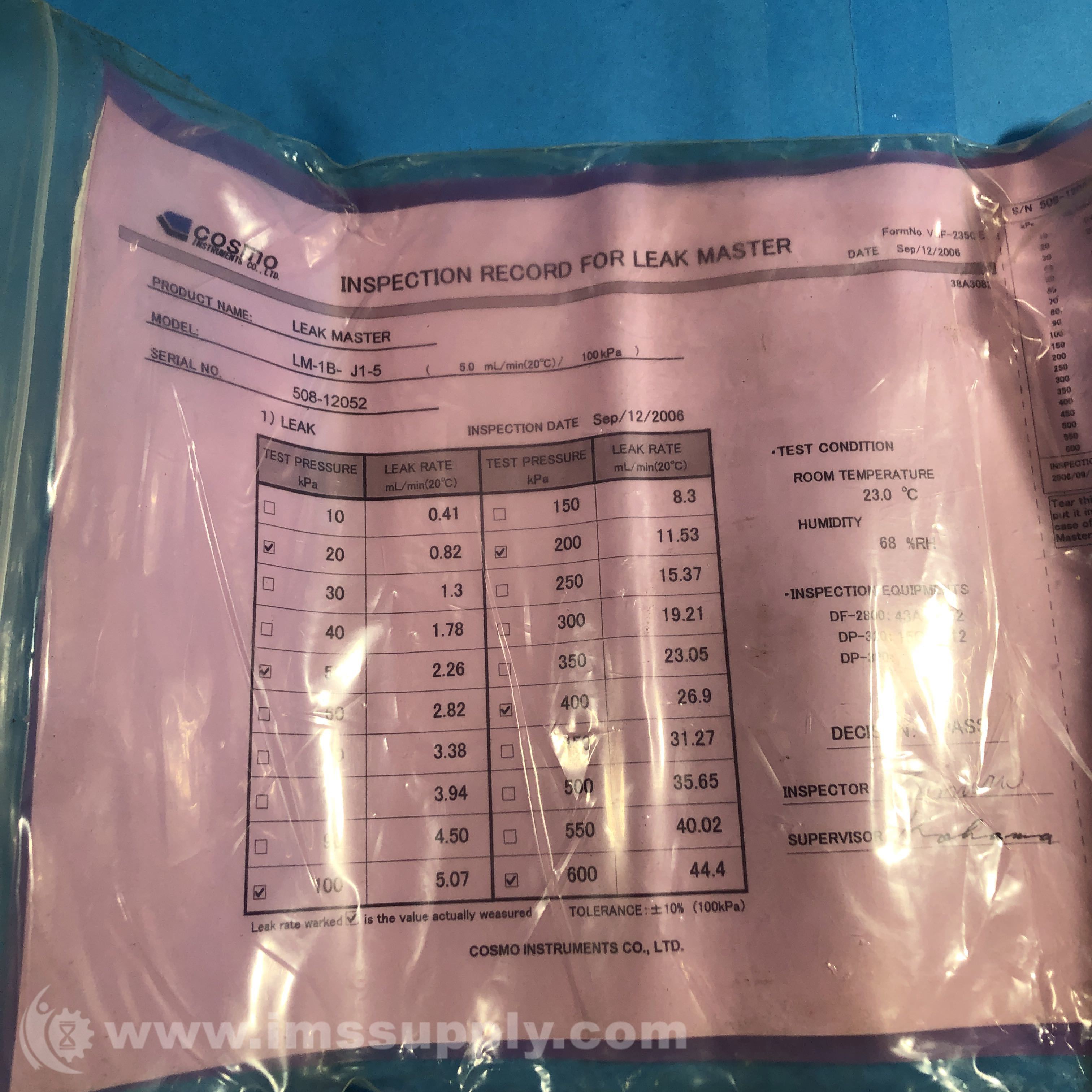 Cosmo Instruments Co LM-1B-J1-5 Air Leak Master Tester - IMS Supply