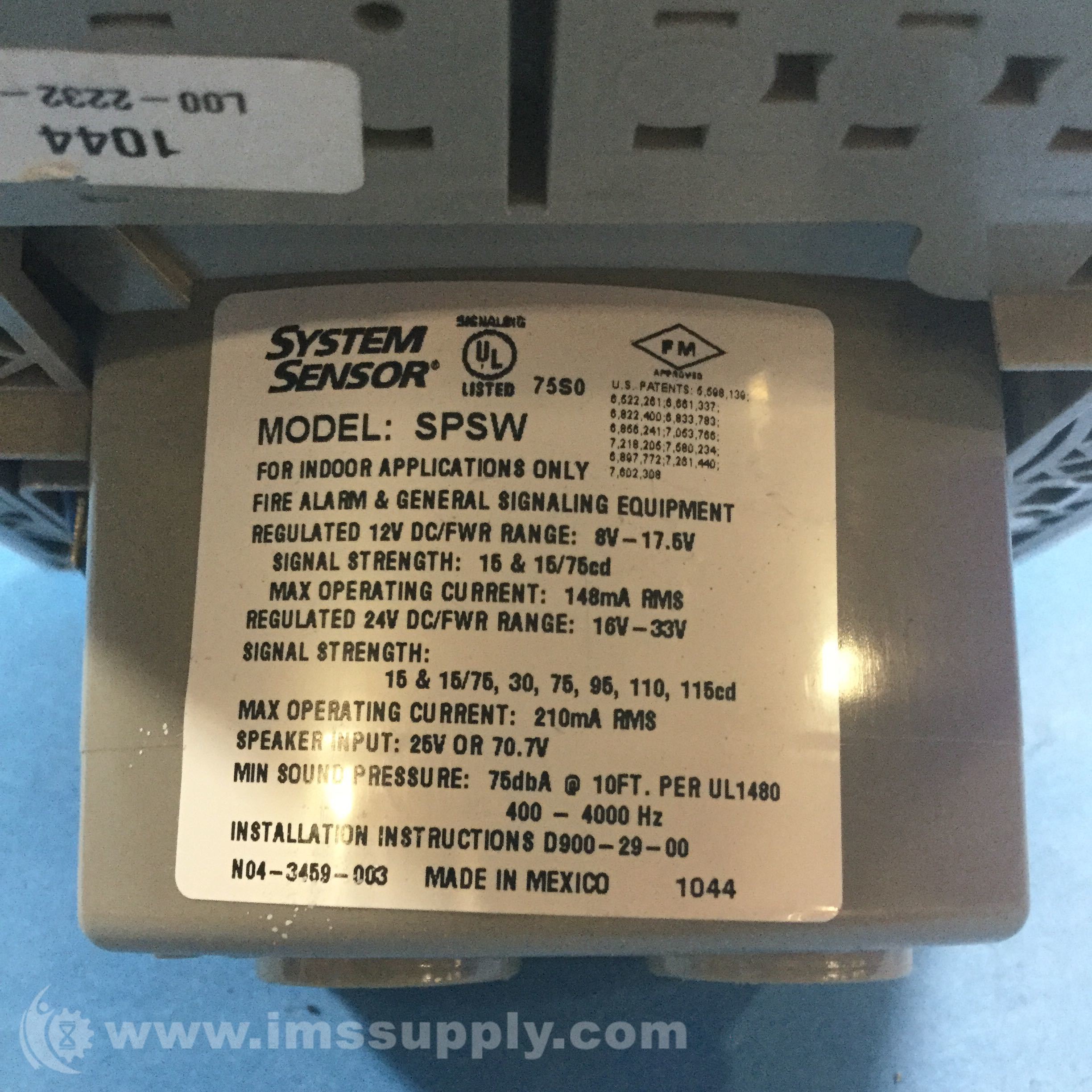 System Sensor SPSW Speaker Strobe, White, Wall Mount - IMS Supply