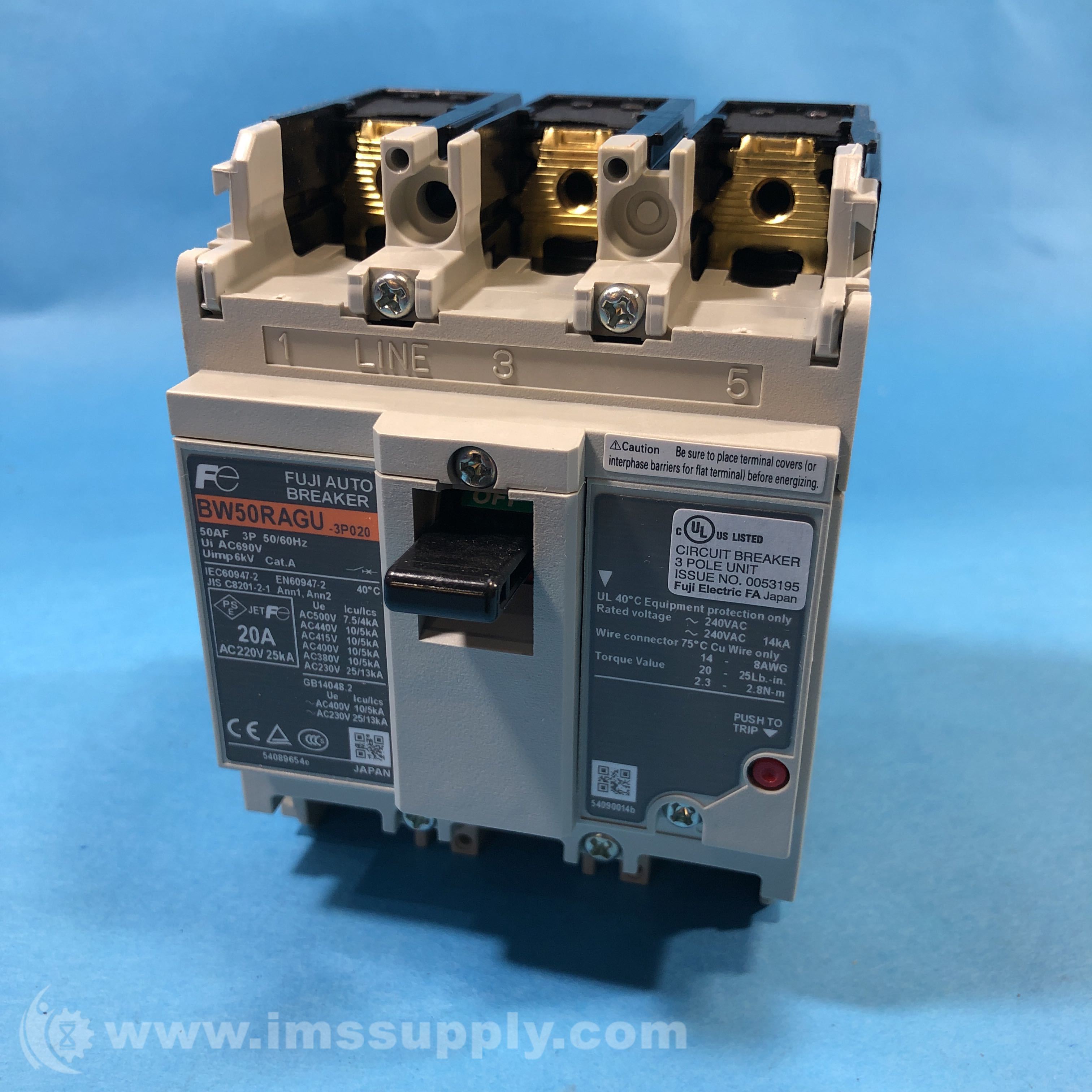 Fuji Electric BW50RAGU-3P020 Hydraulic Magnetic Circuit Breaker - IMS ...