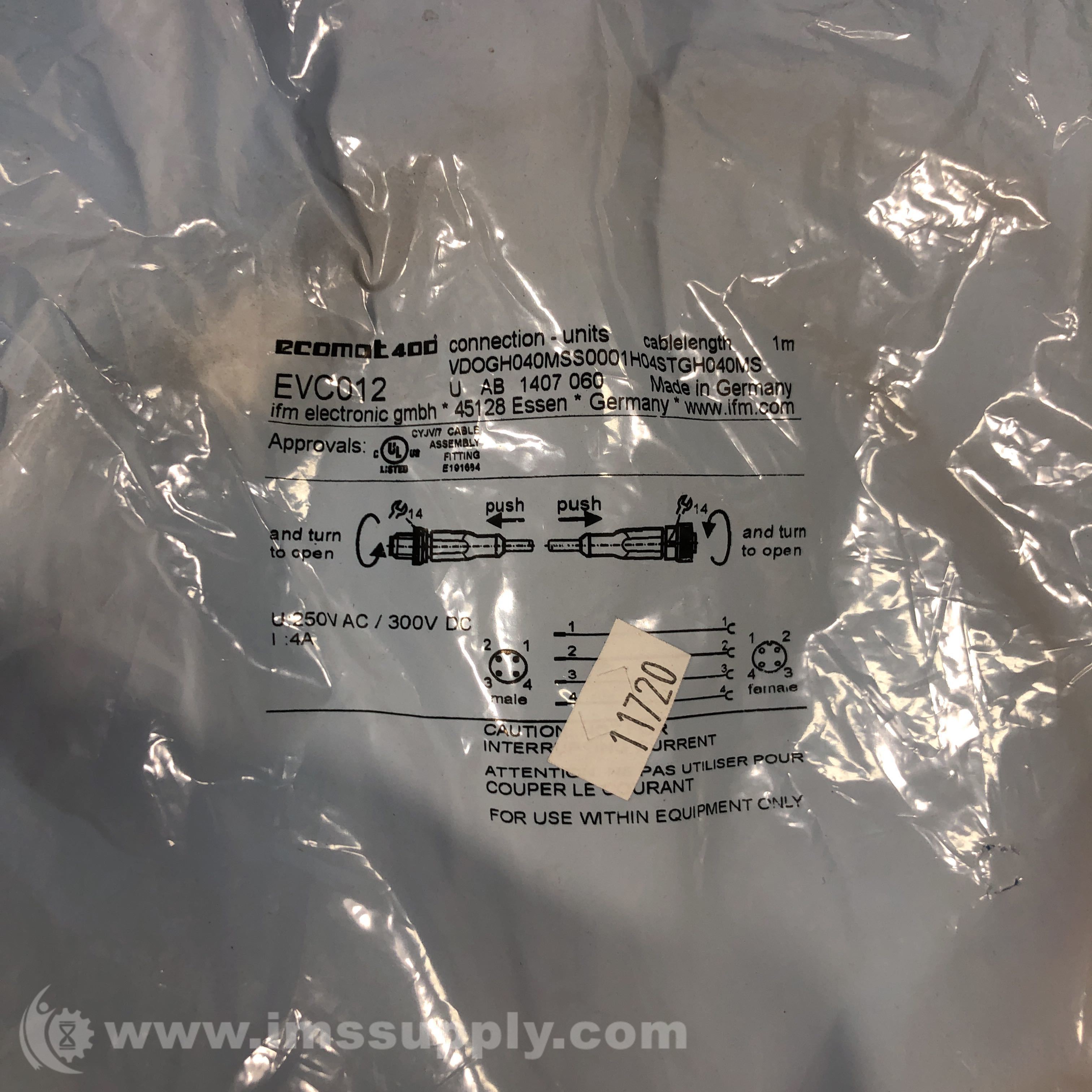 Ifm EVC012 Double Ended In-Series Cordset - IMS Supply