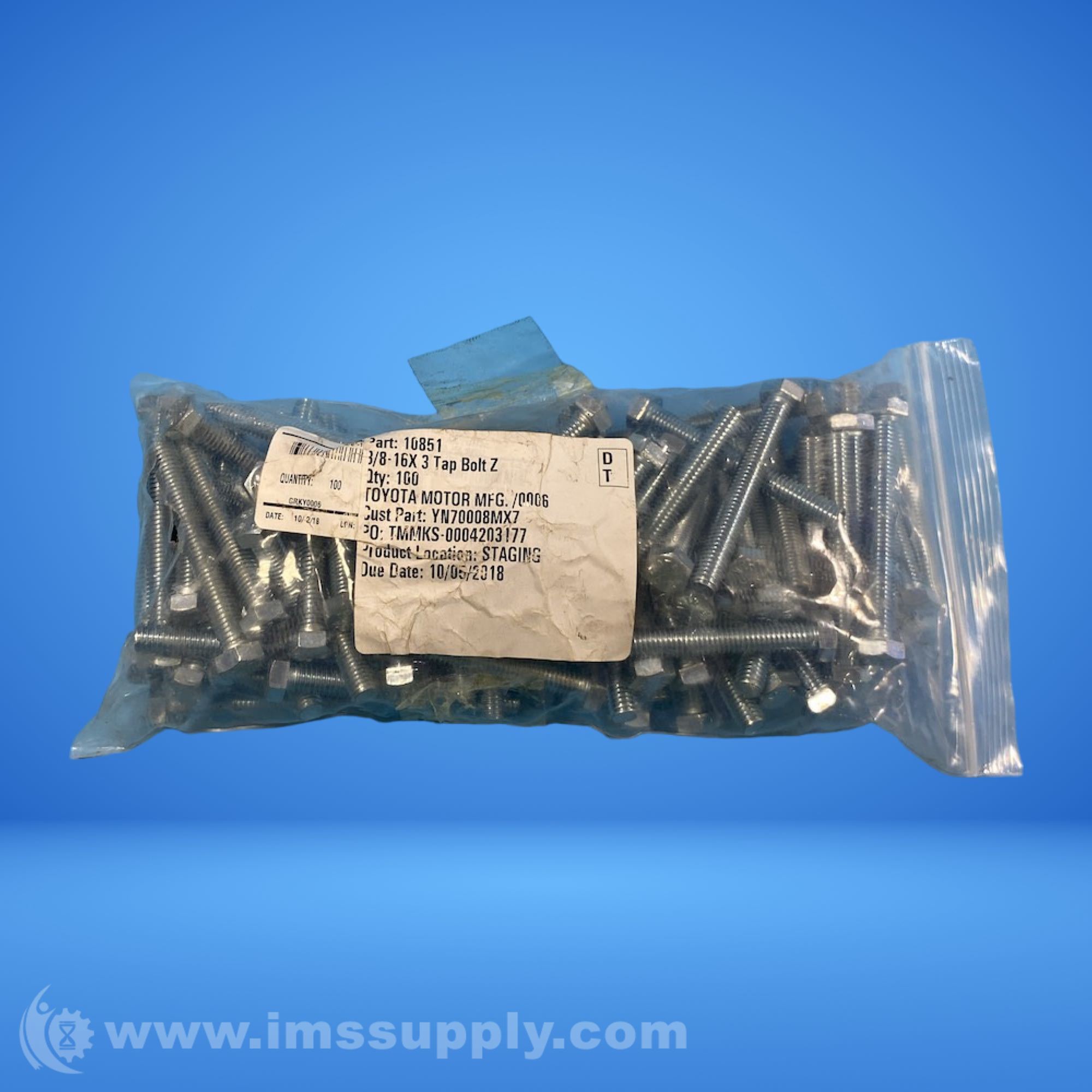 Fastenal 10852 Bag of 100 Tap Bolts, Grade A Zinc Finish Steel - IMS Supply
