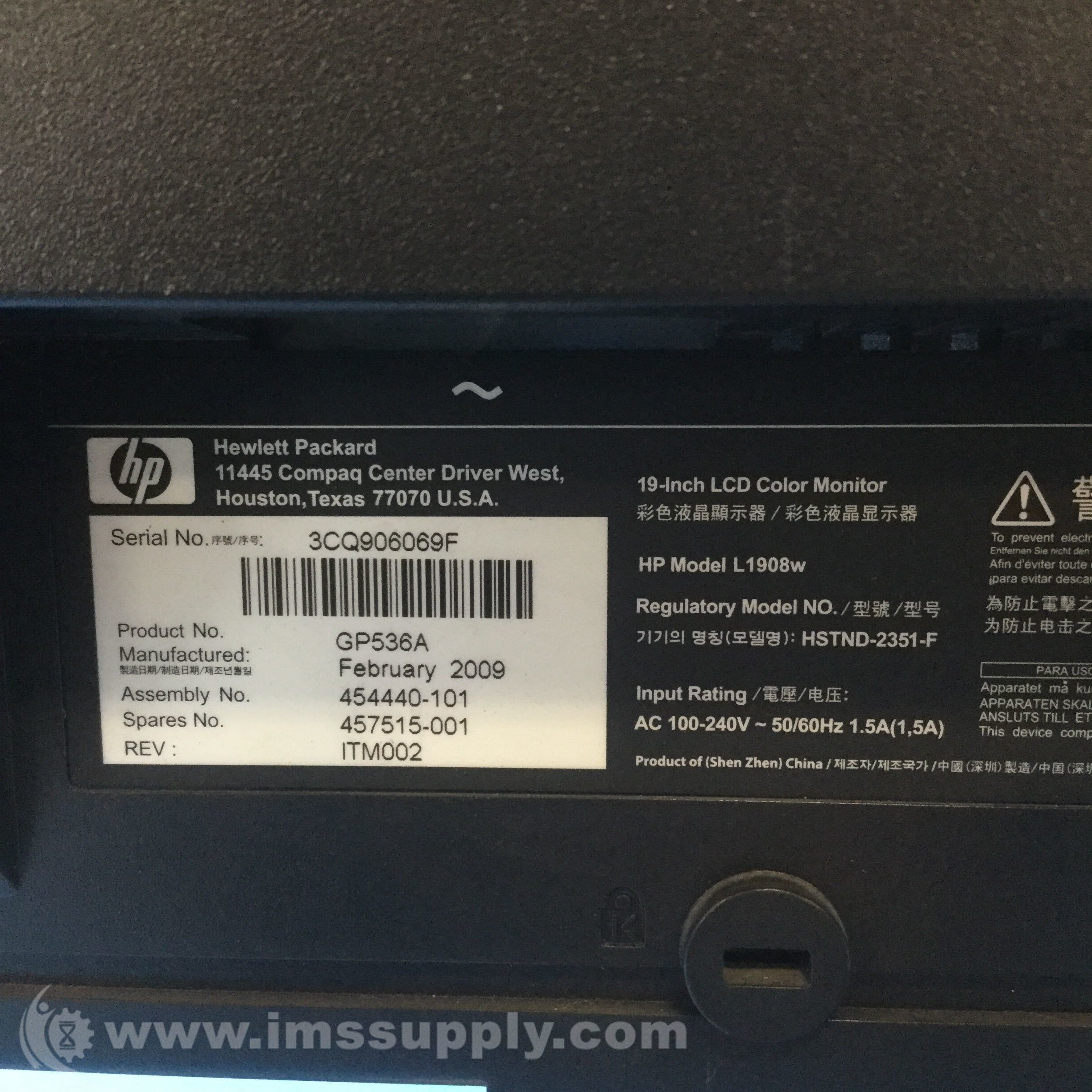Hewlett Packard L1908W GP536A, 19-inch LCD Color Monitor - IMS Supply