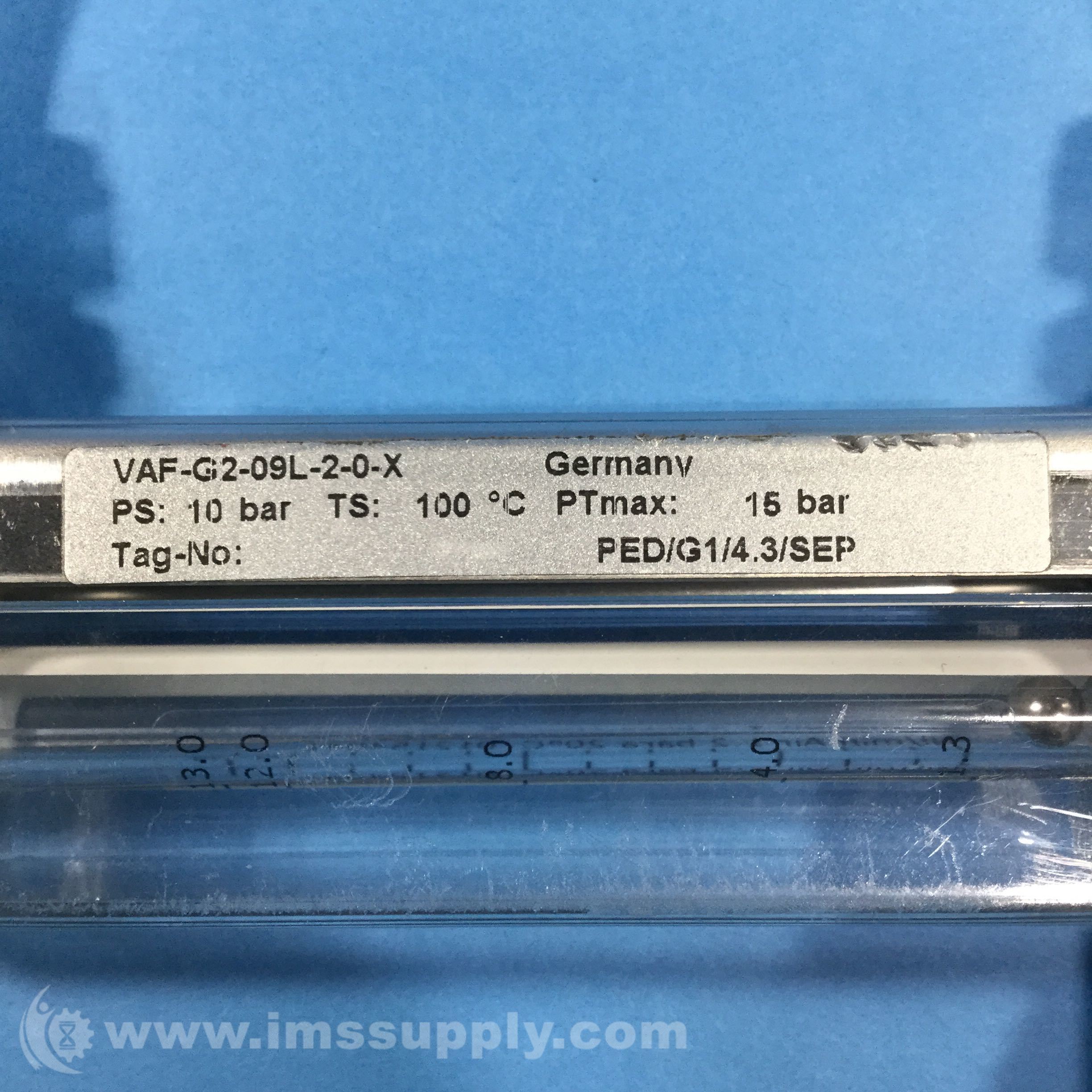 Swagelok VAF-G2-09L-2-0-X Variable Area Flowmeter, Glass Tube - IMS Supply