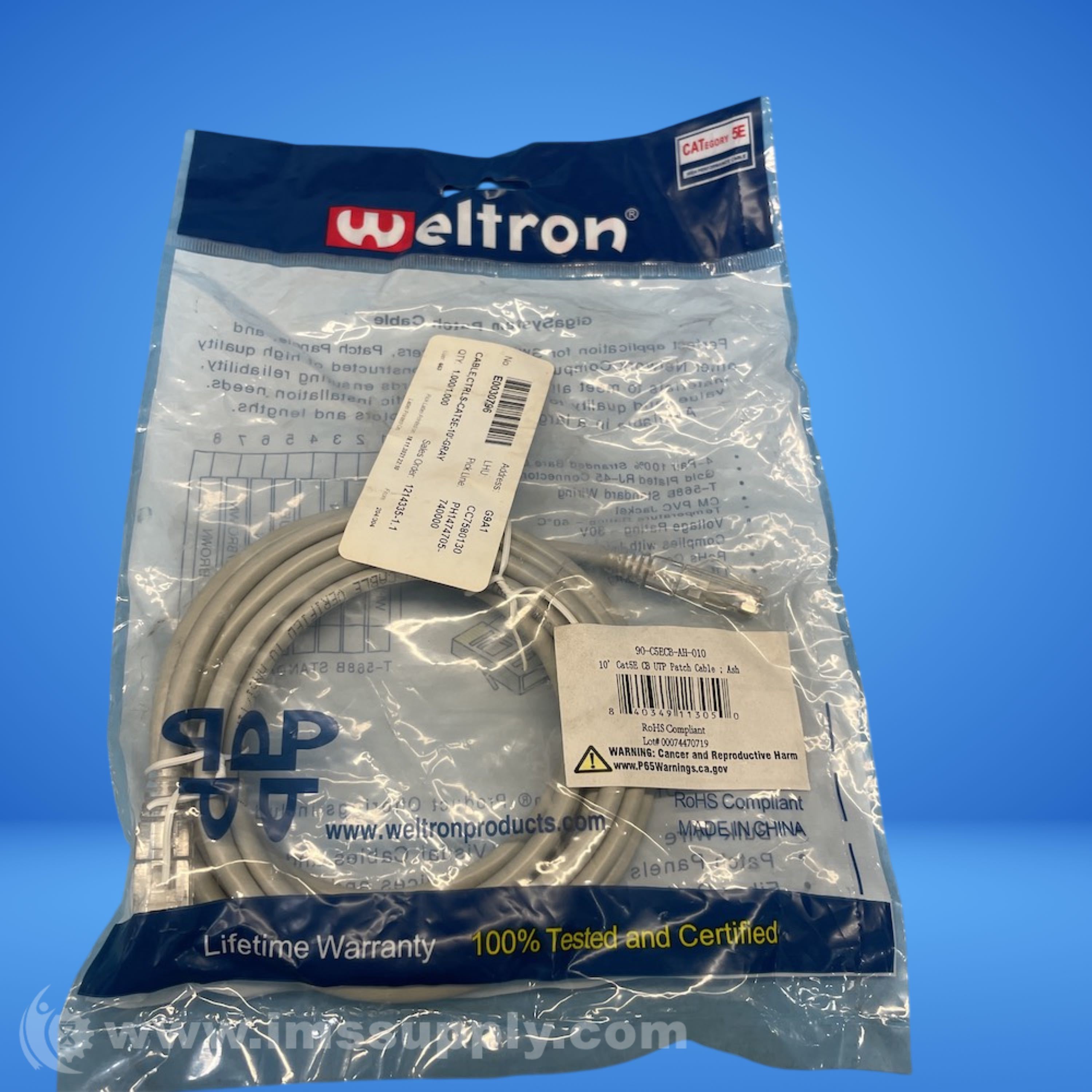WELTRON 90-C5ECB-AH-010 10 Foot Ethernet Cable - IMS Supply