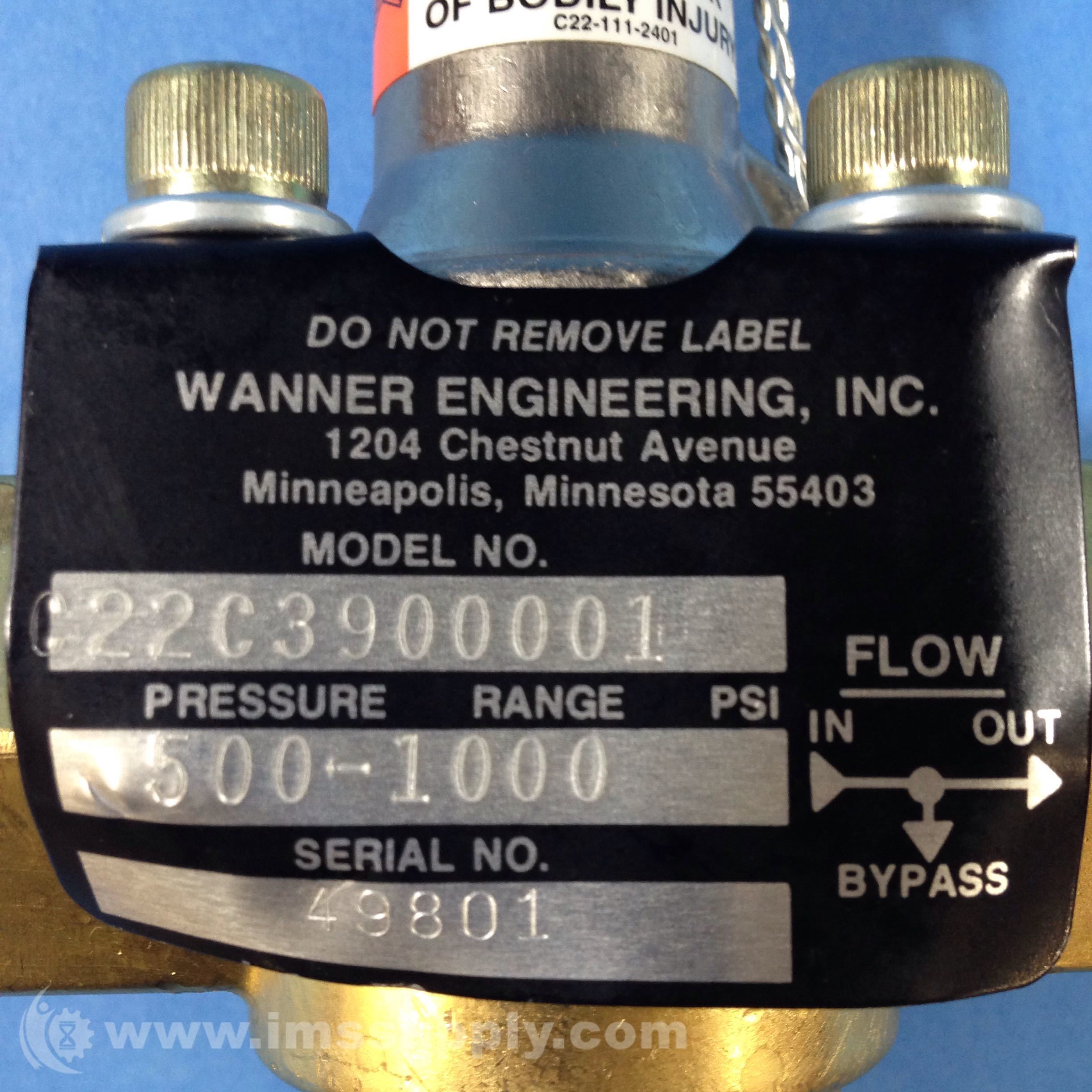 Wanner Engineering C22C3900001 Pressure Release Valve - IMS Supply