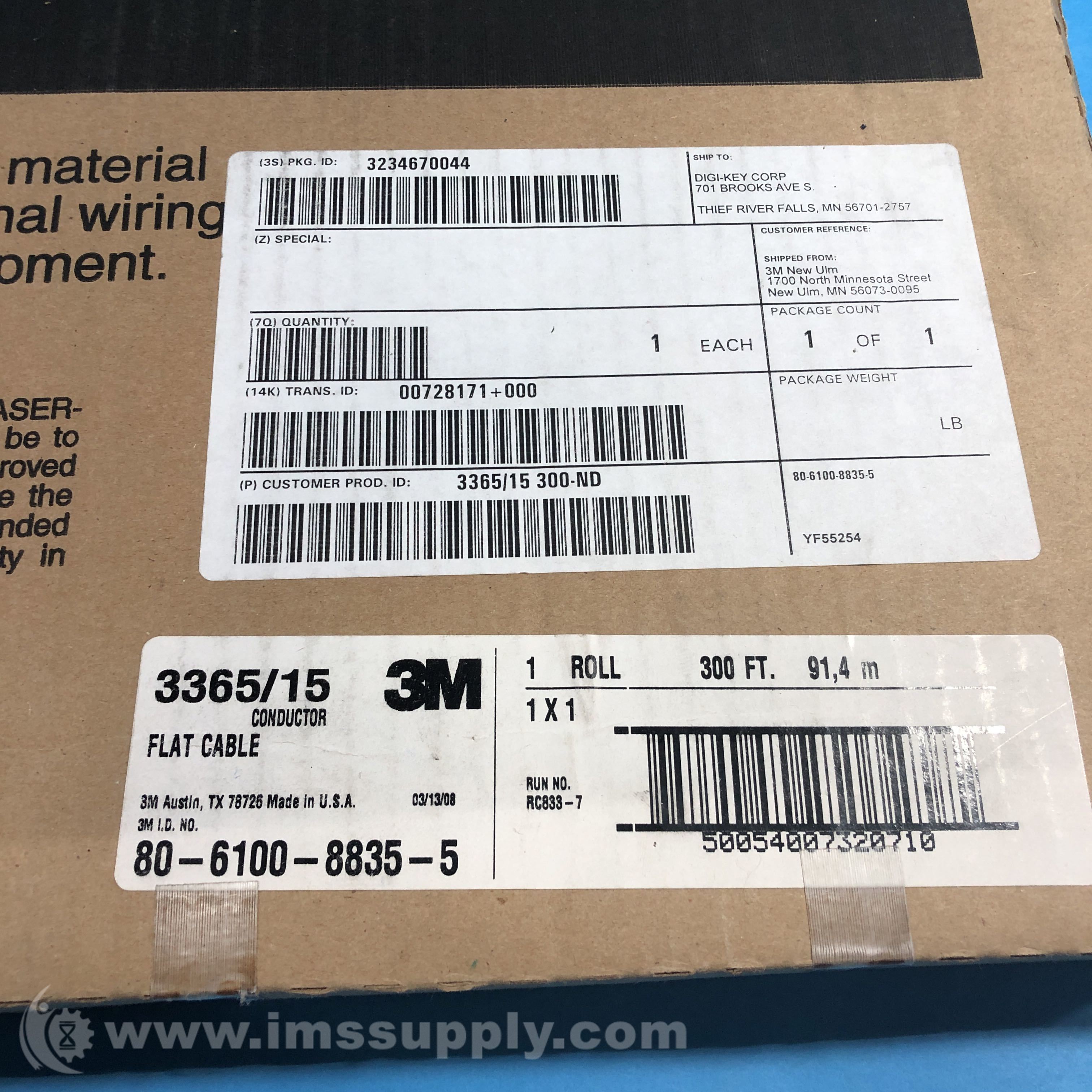 3M 3365/15 Flat Ribbon Cable, 300 Feet Roll - IMS Supply