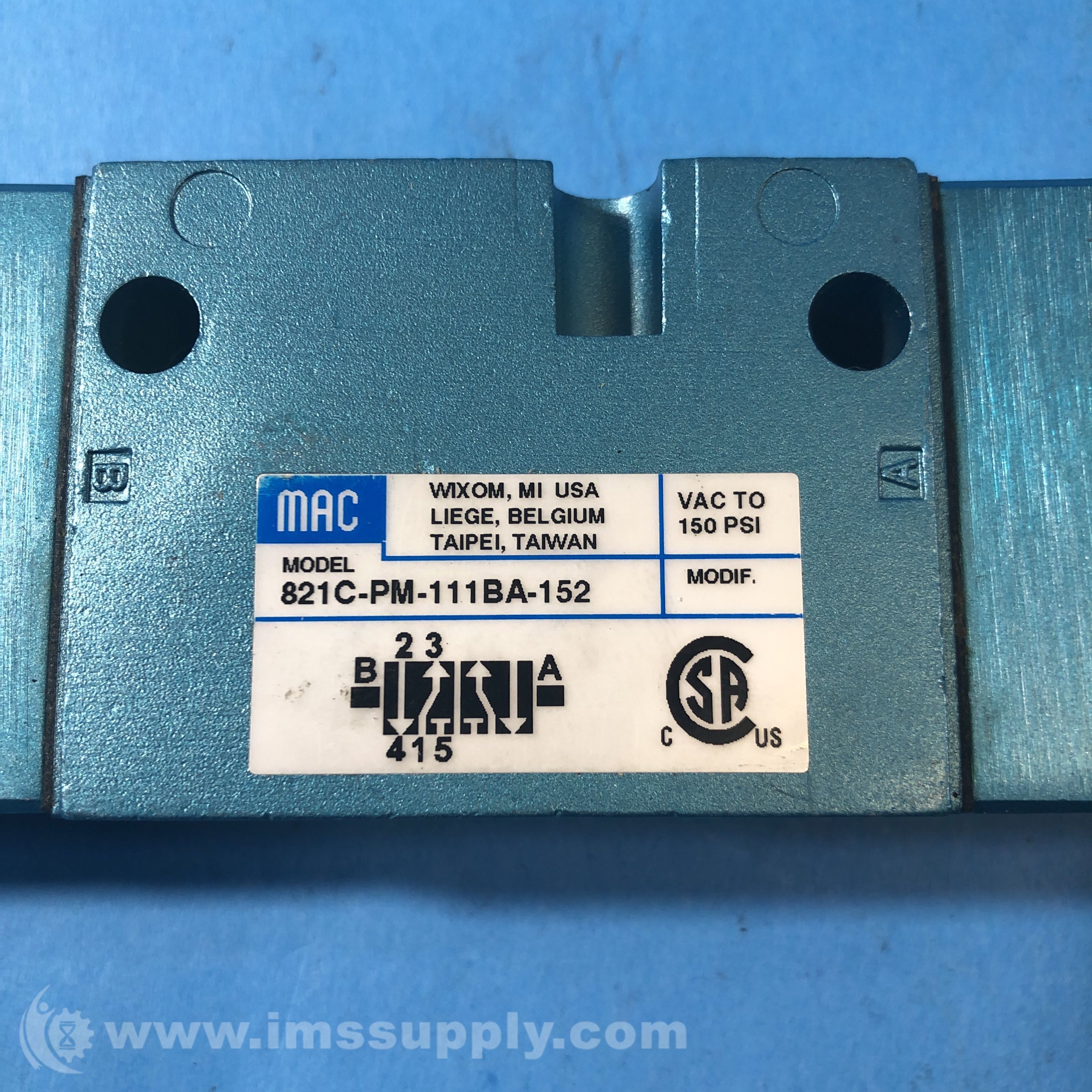MAC Valves Inc 821C-PM-111BA-152 Solenoid Valve - IMS Supply
