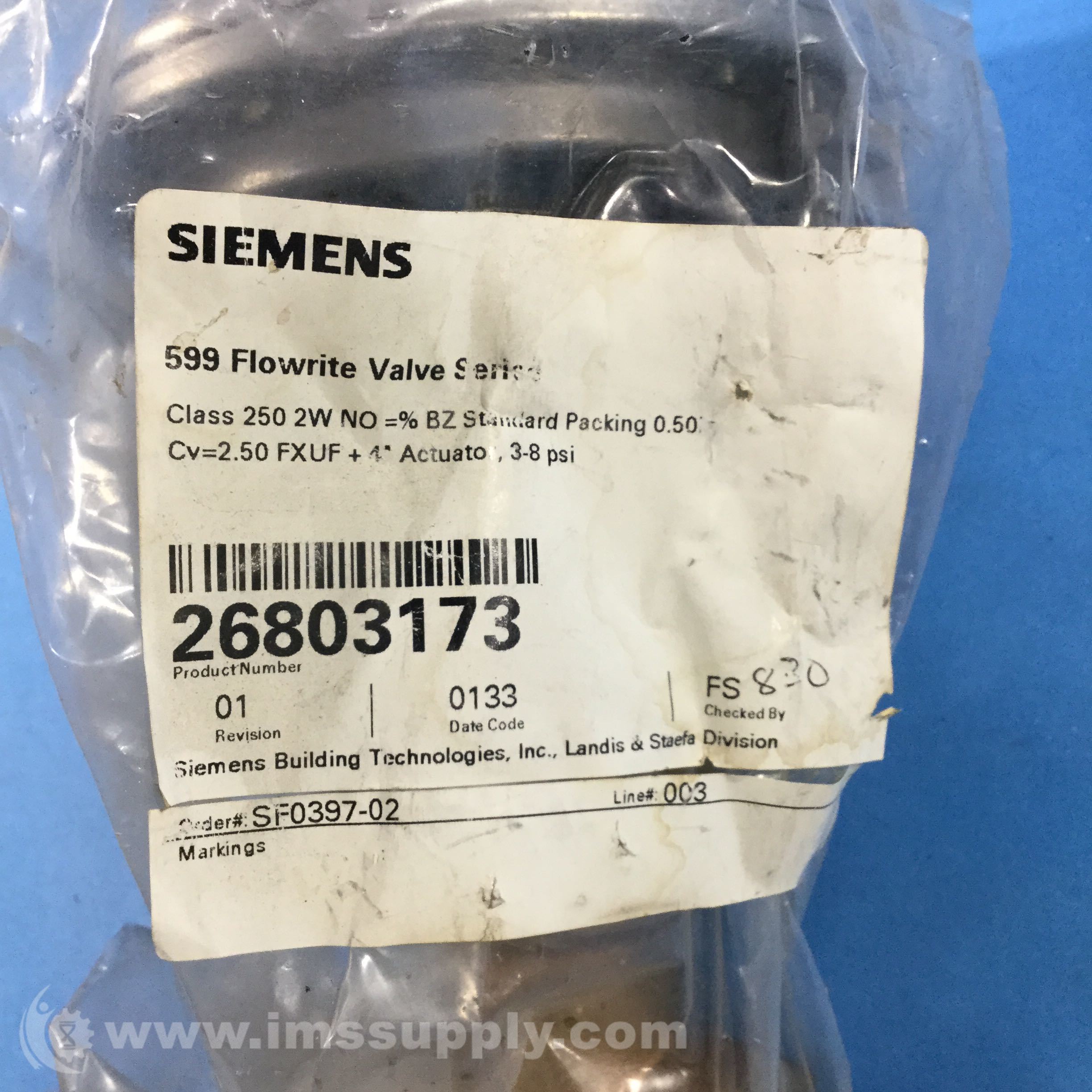Siemens 268-03173 Flowrite 599 Series Valve and Actuator Assembly - IMS ...