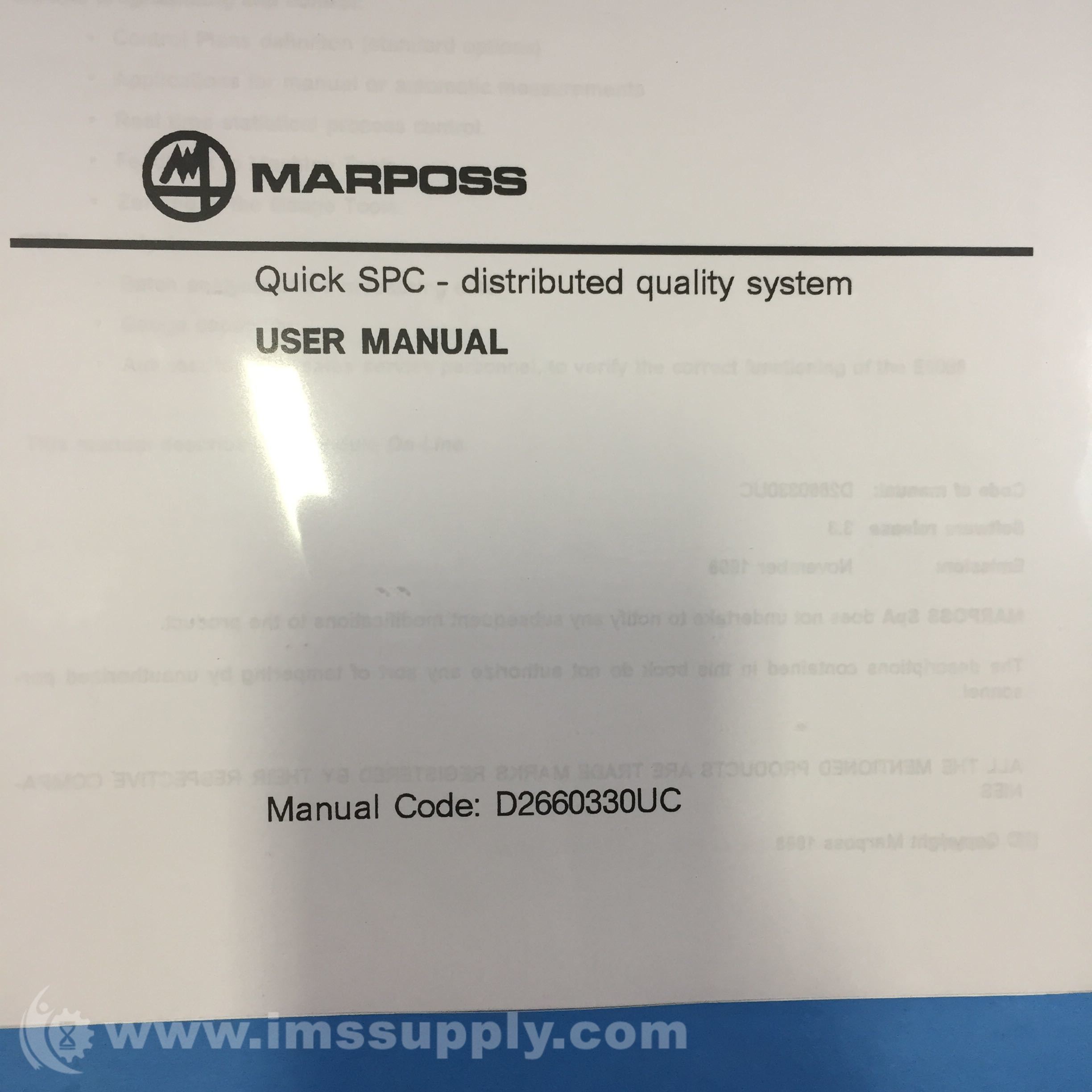 Marposs D2660330UC Quick SPC-Distributed Quality System Manual - IMS Supply