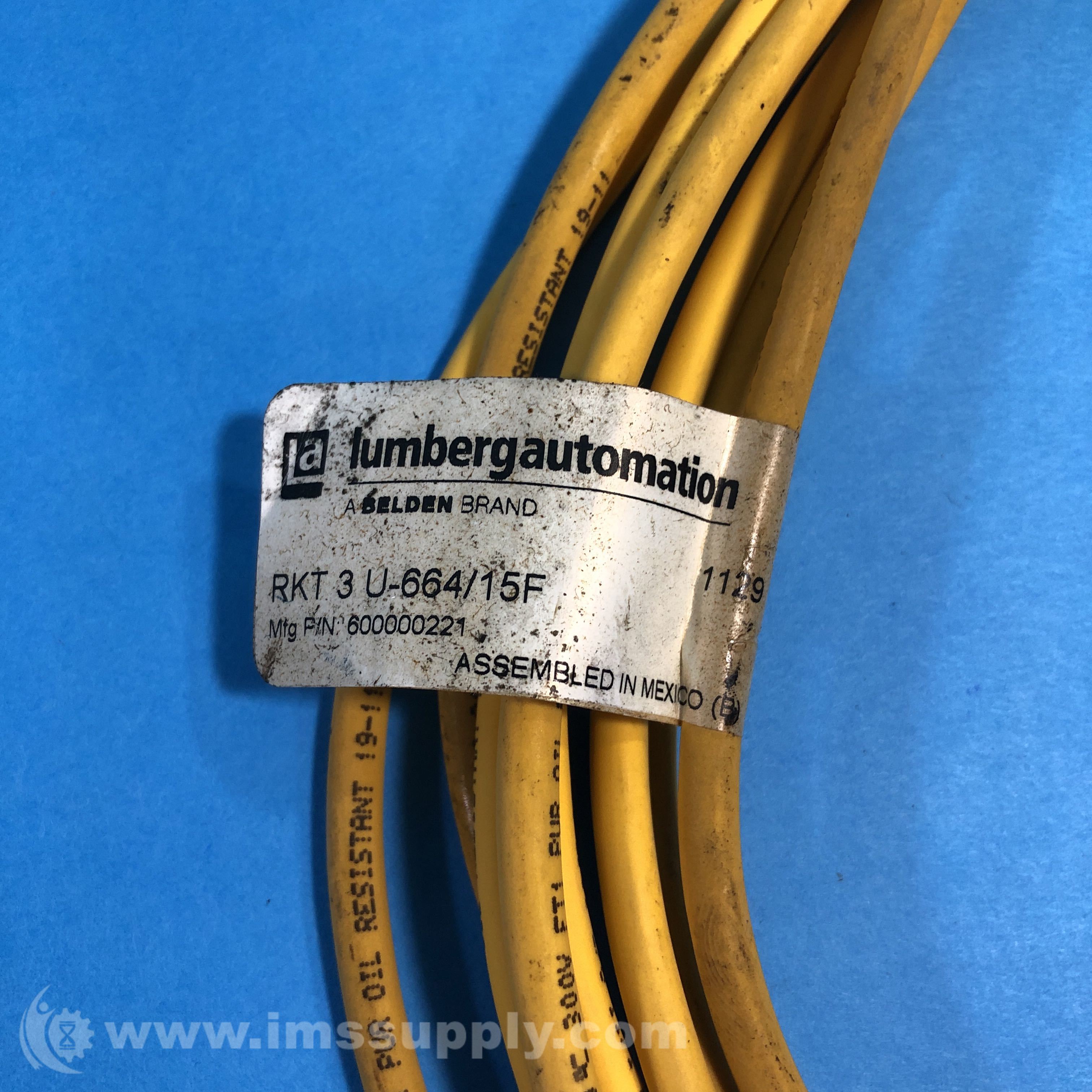 Lumberg Automation RKT-3-U-664/15F Length 15 Feet Sensor Cable - IMS Supply