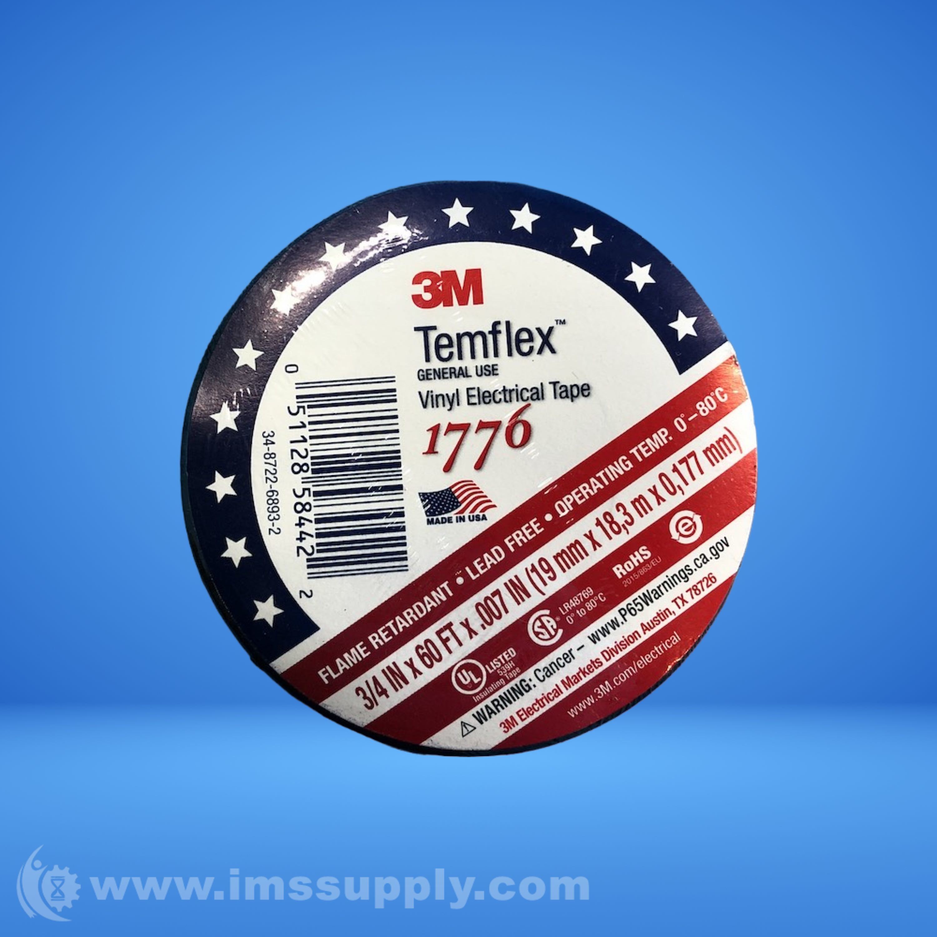 3M 7010398066 Temflex™ 1776 Series, Black Vinyl Electrical Tape - IMS ...