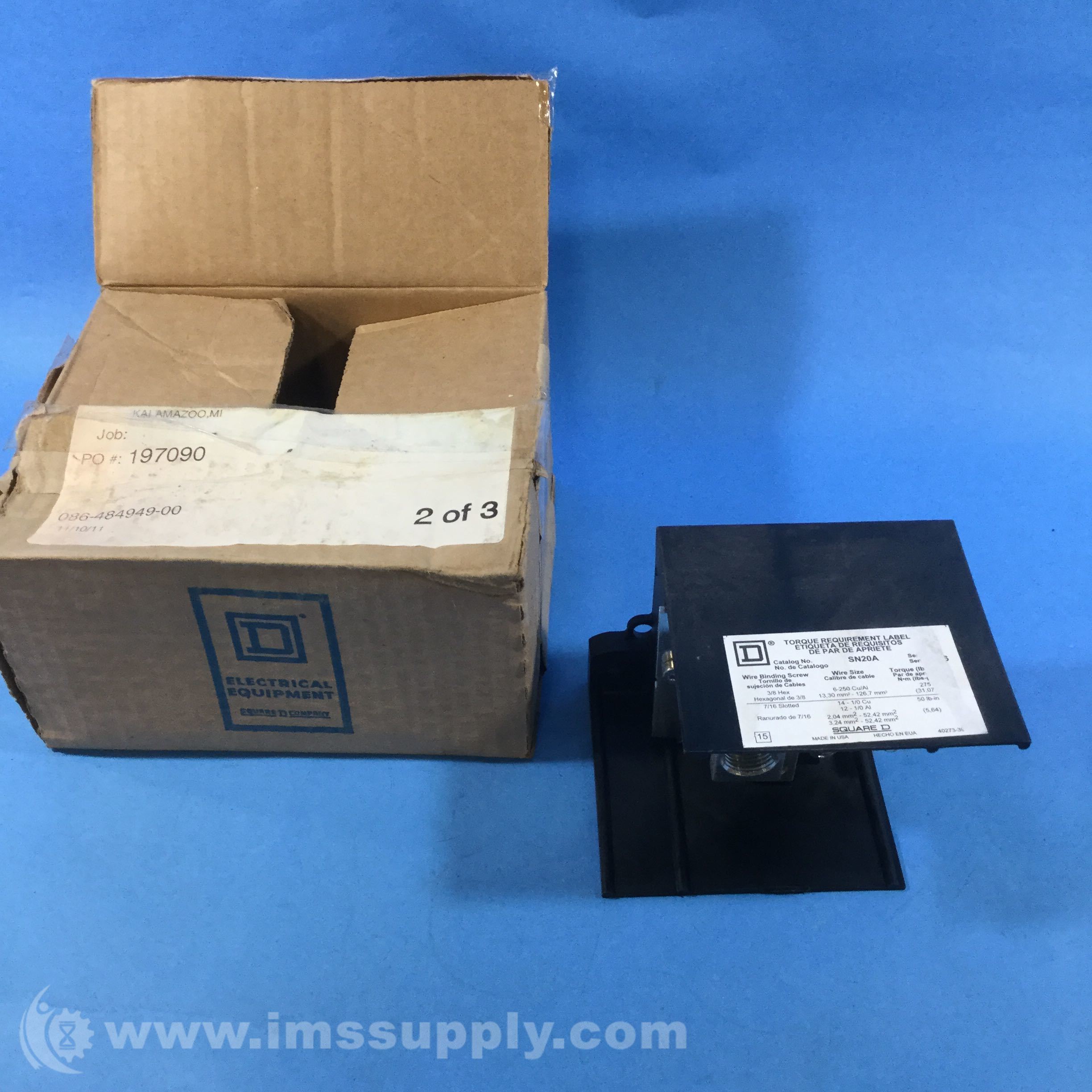 Square D SN20A Safety Switch, Solid Neutral Assembly Kit, 200A - IMS Supply