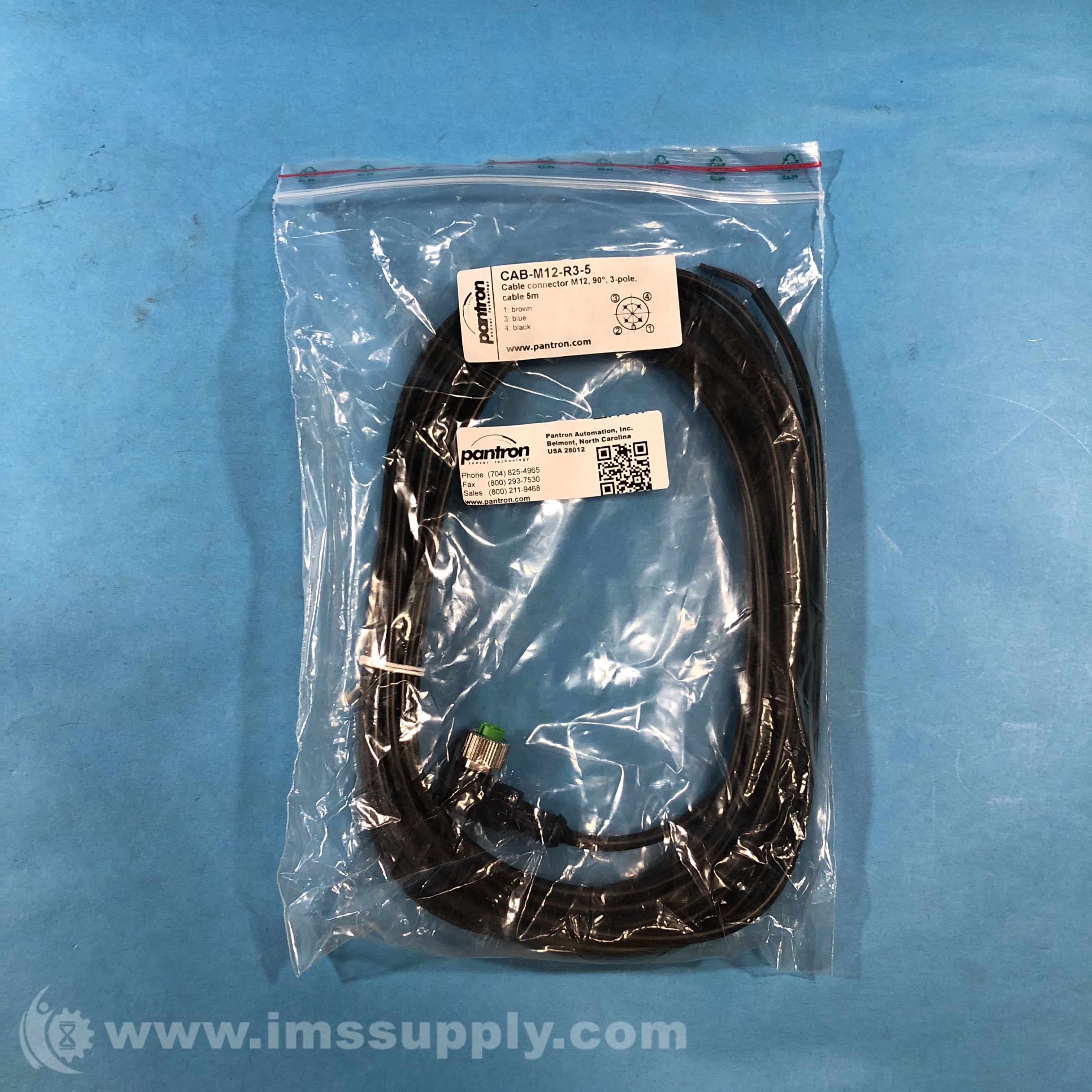 Pantron Automation, Inc. CAB-M12-R3-5 M12 3 Pole Connection Cable - IMS ...