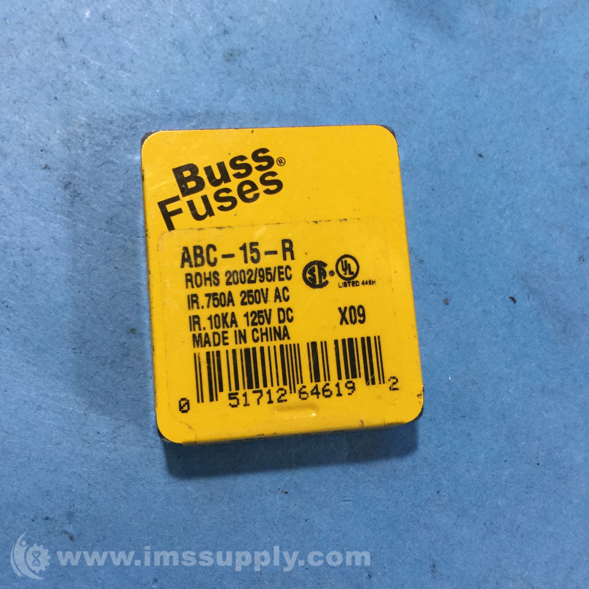 Bussmann ABC-15-R Fuse, Cartridge, Fast Acting, 15 A, 250 V - IMS Supply