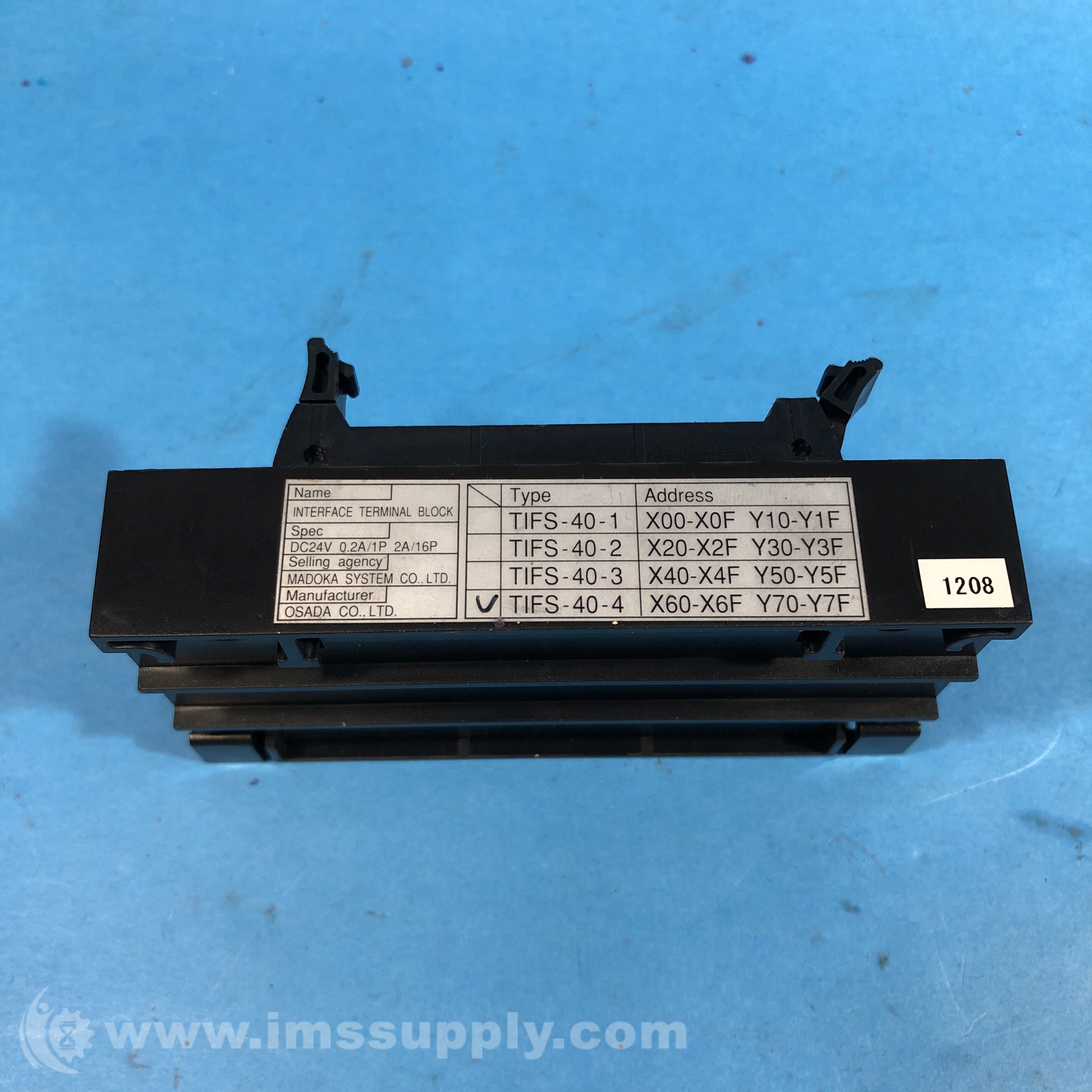 Osada TIFS-40-4 Interface Terminal Block, DC24V, 0.2A/1P, 2A/16P - IMS ...