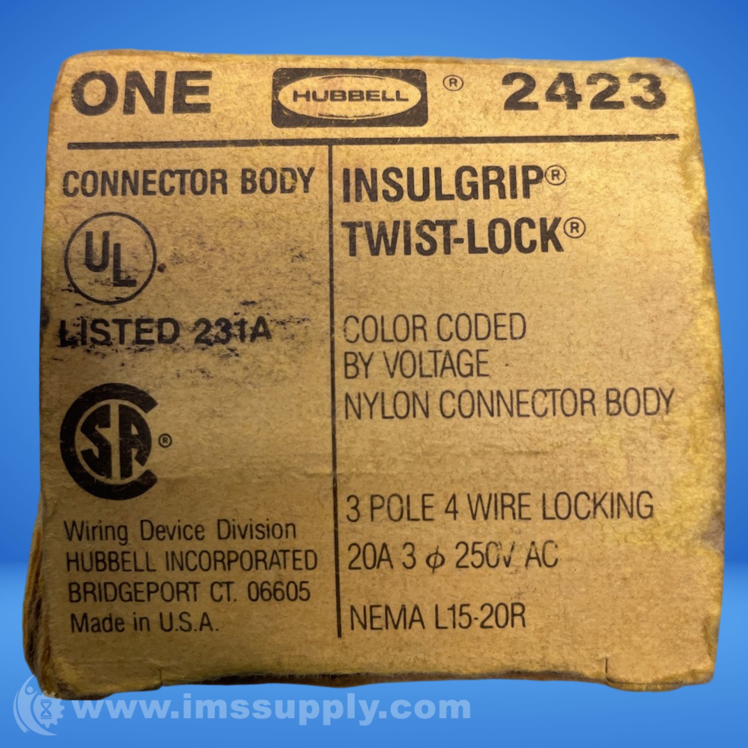Hubbell 2423 231A Insulgrip Twist-Lock, 20A 250V 3 Pole 4 Wire - IMS Supply