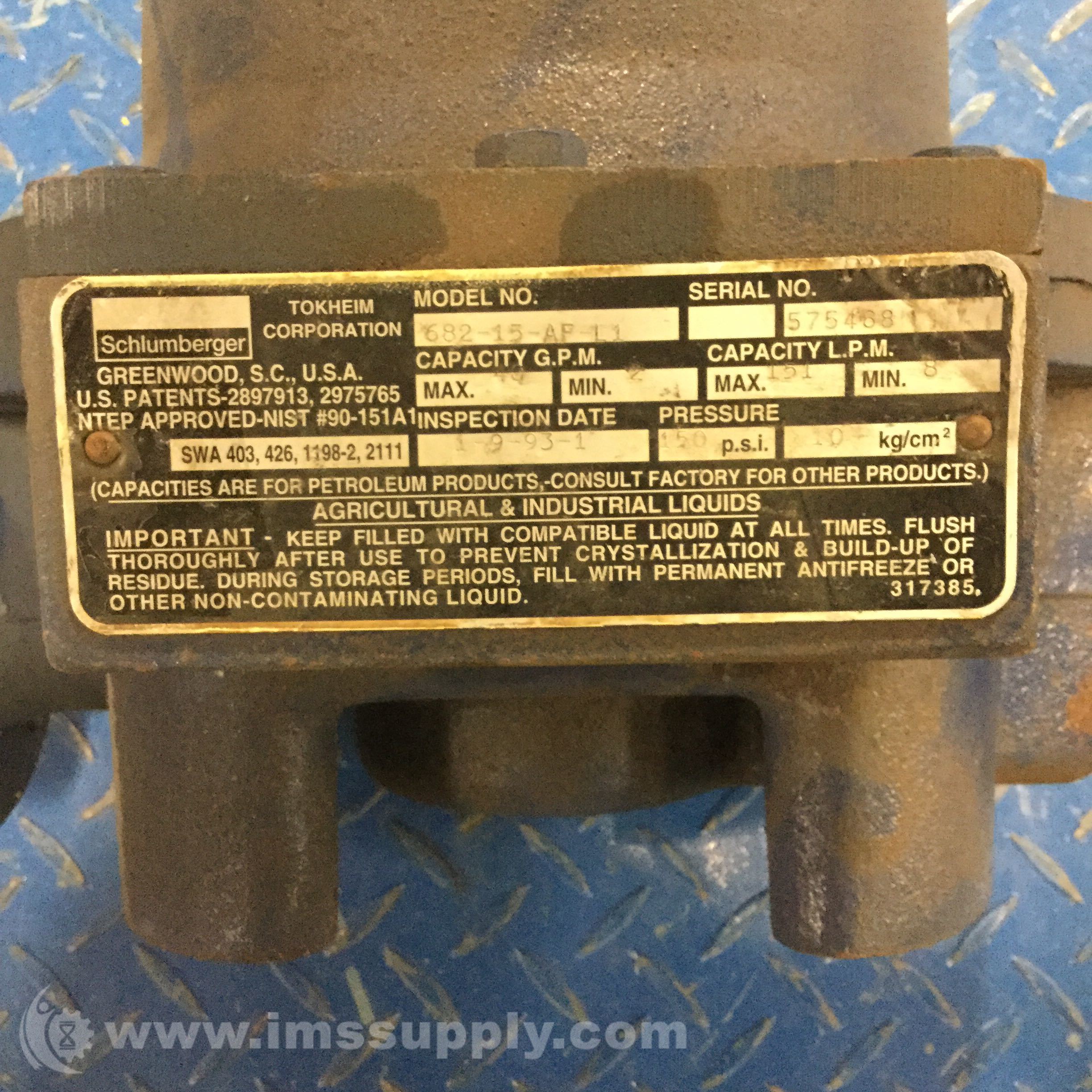 Tokheim 682-15-AF-L1 Piston Flow Meter 150PSI - IMS Supply