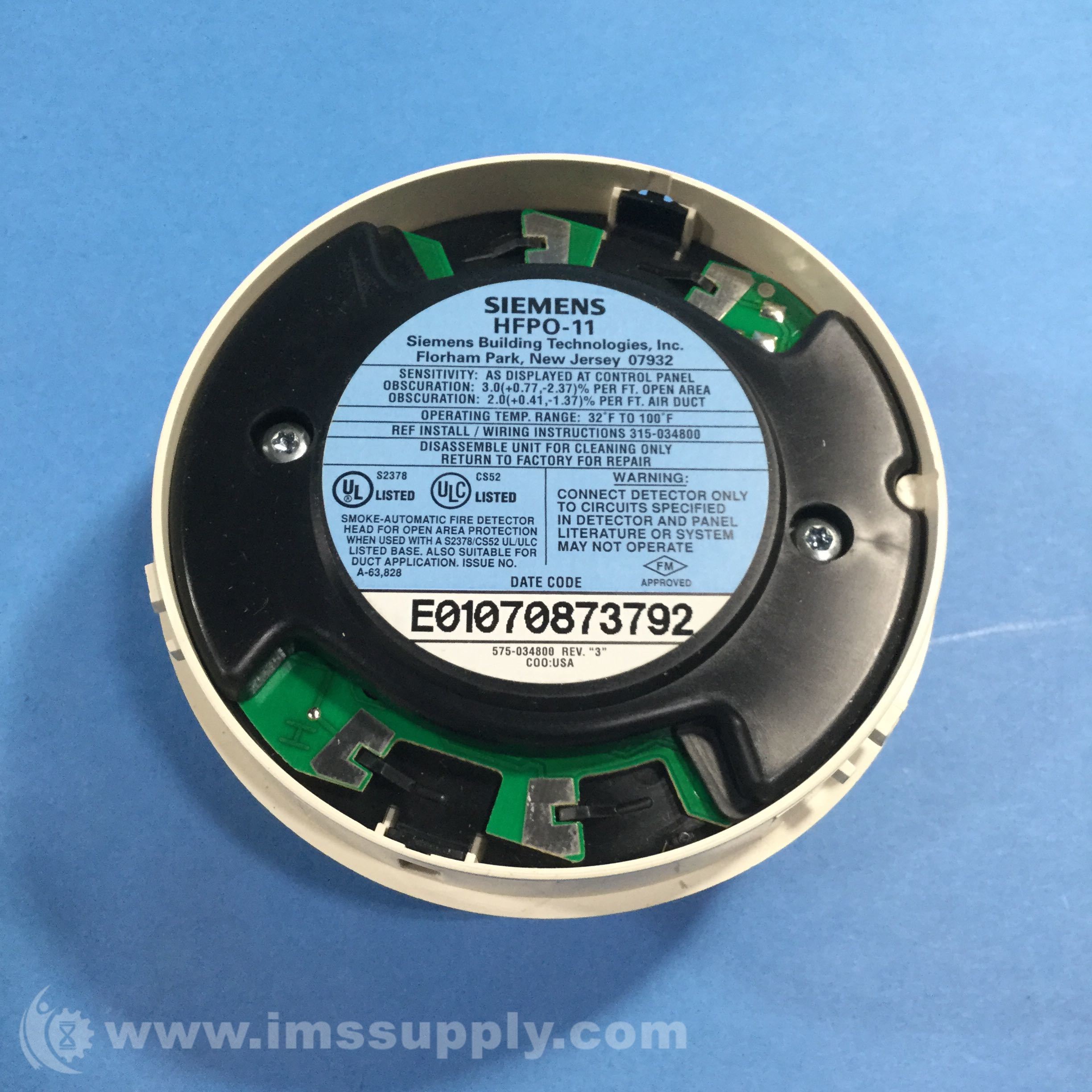 Siemens 500-034800 HFPO-11 Photoelectric Smoke Detector - IMS Supply