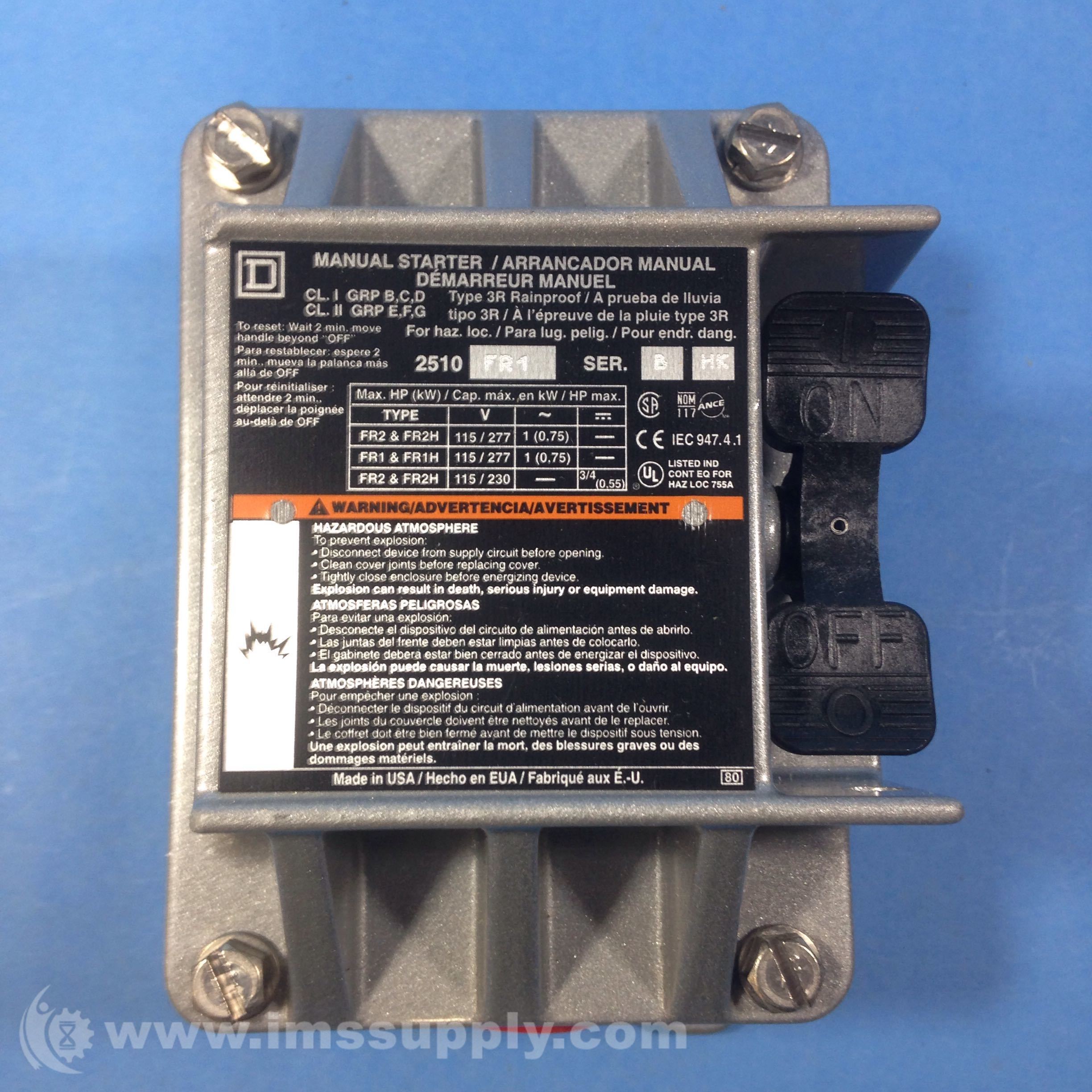 Square D 2510FR1 16 A 277 VAC Manual Motor Starter - IMS Supply
