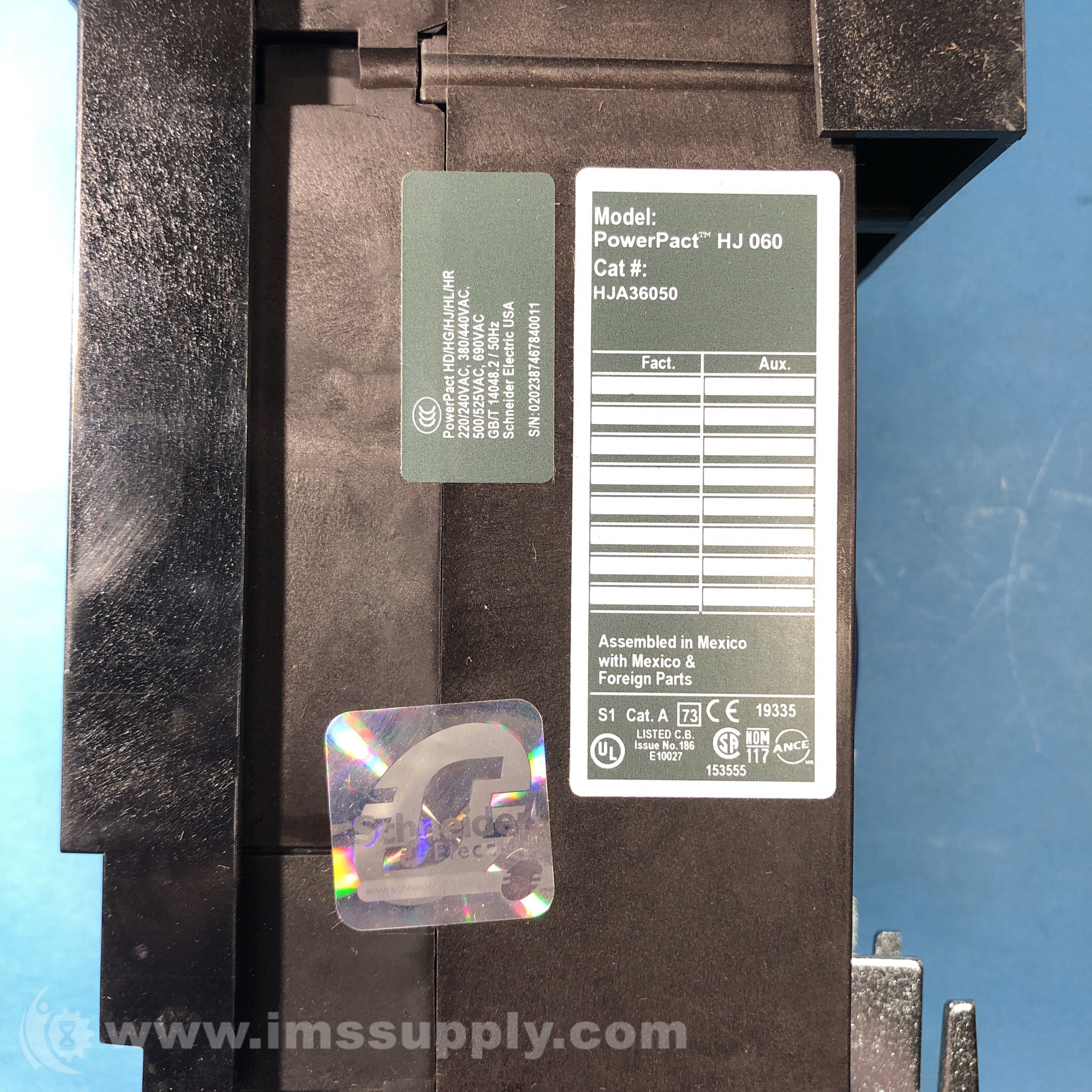 Square D HJA36050 Circuit Breaker, 50 Amp, 3 Pole - IMS Supply