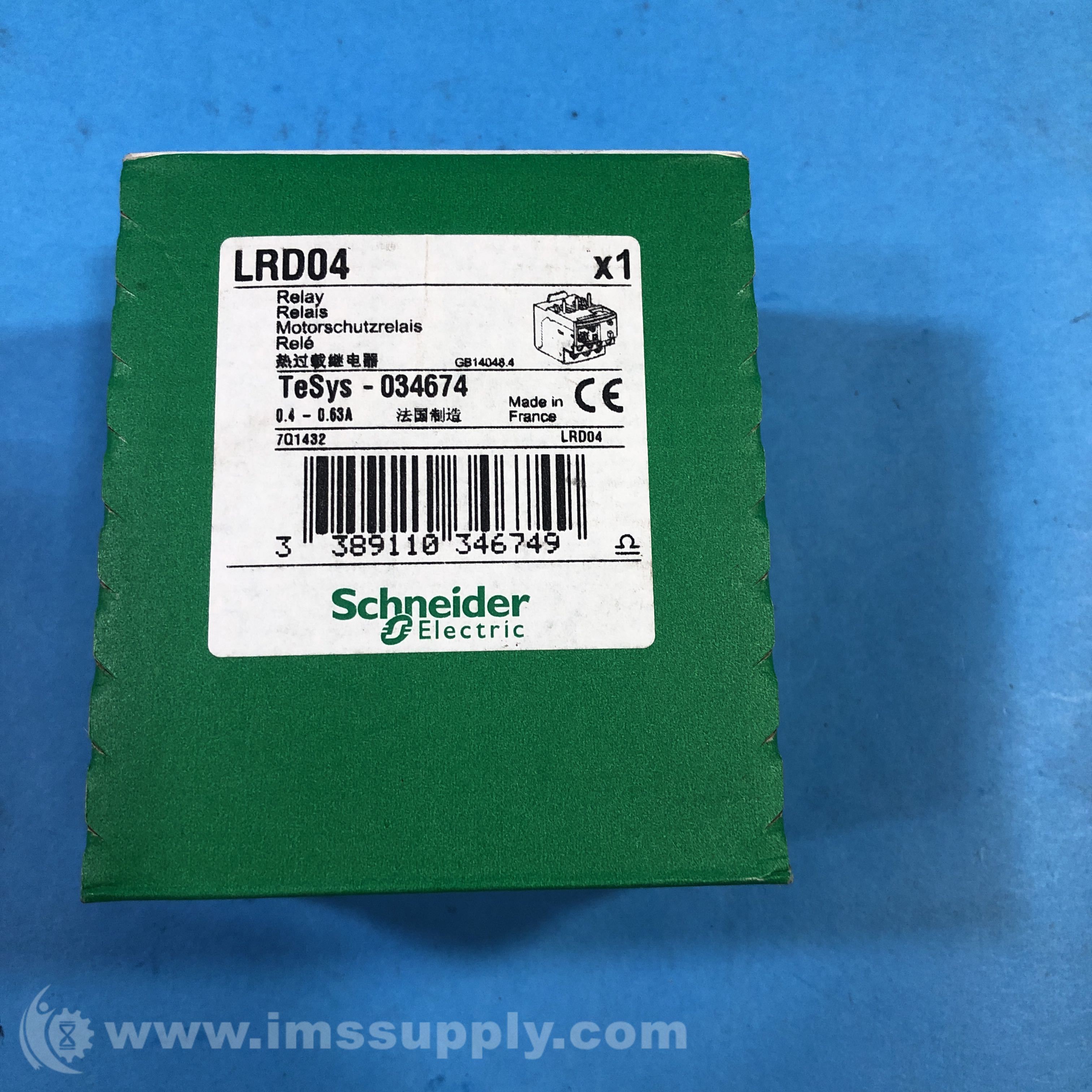 Schneider Electric LRD04 Thermal Overload Relay, 0.4 - 0.63A - IMS Supply