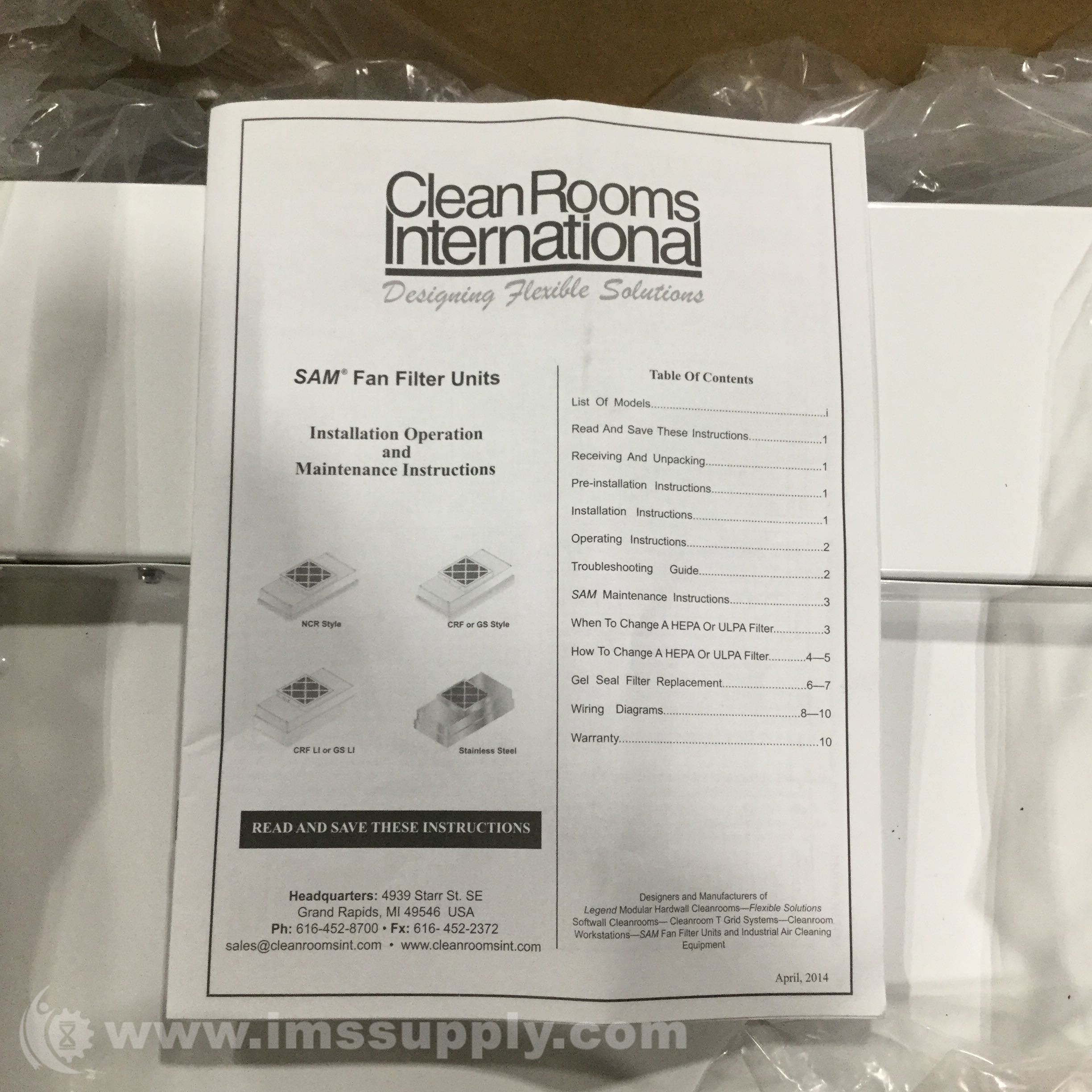 Clean Room Products SAM 22 MS GS Fan Filter Unit, 115 V, 60 Hz - IMS Supply