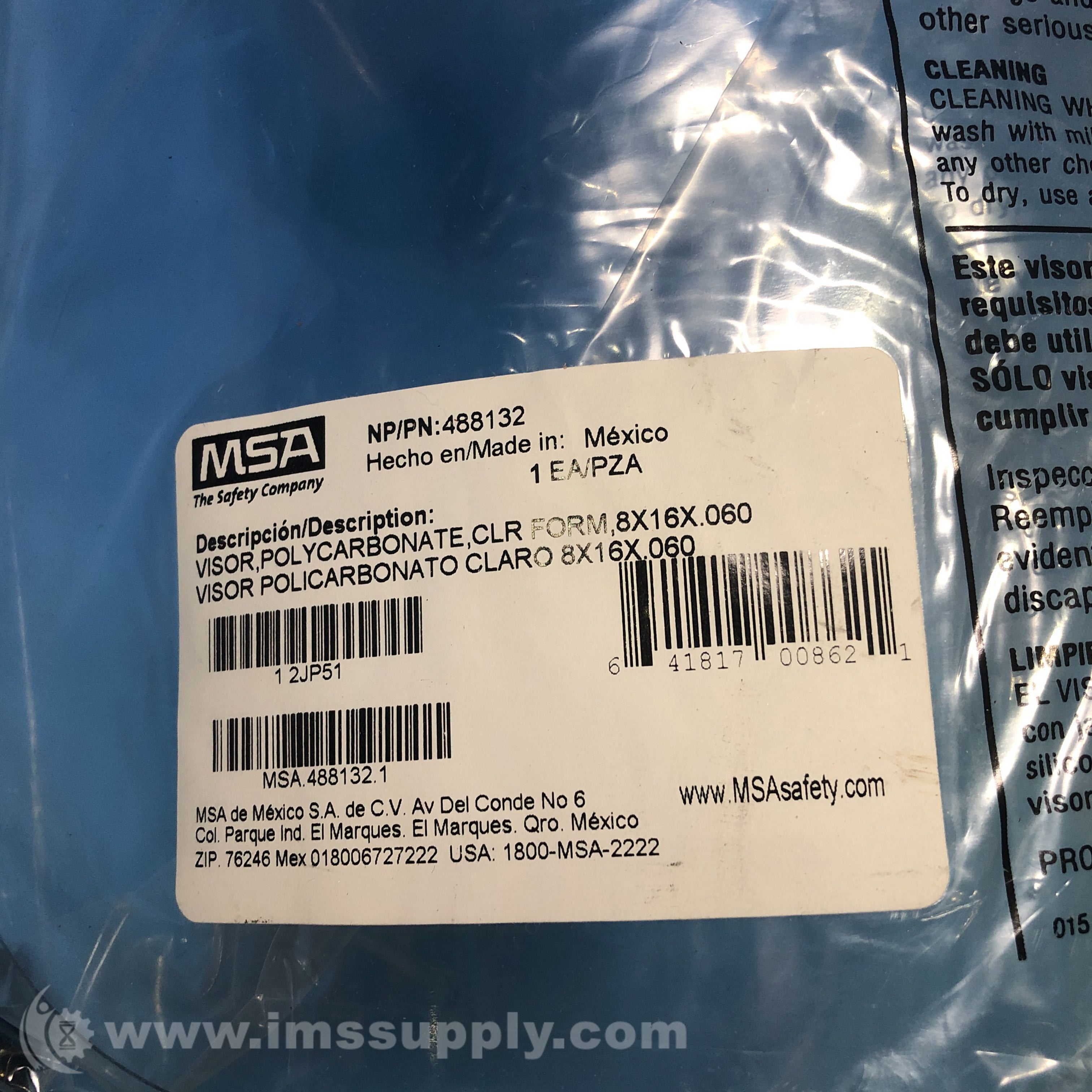 Msa 488132 Clear Polycarbonate Visor - IMS Supply