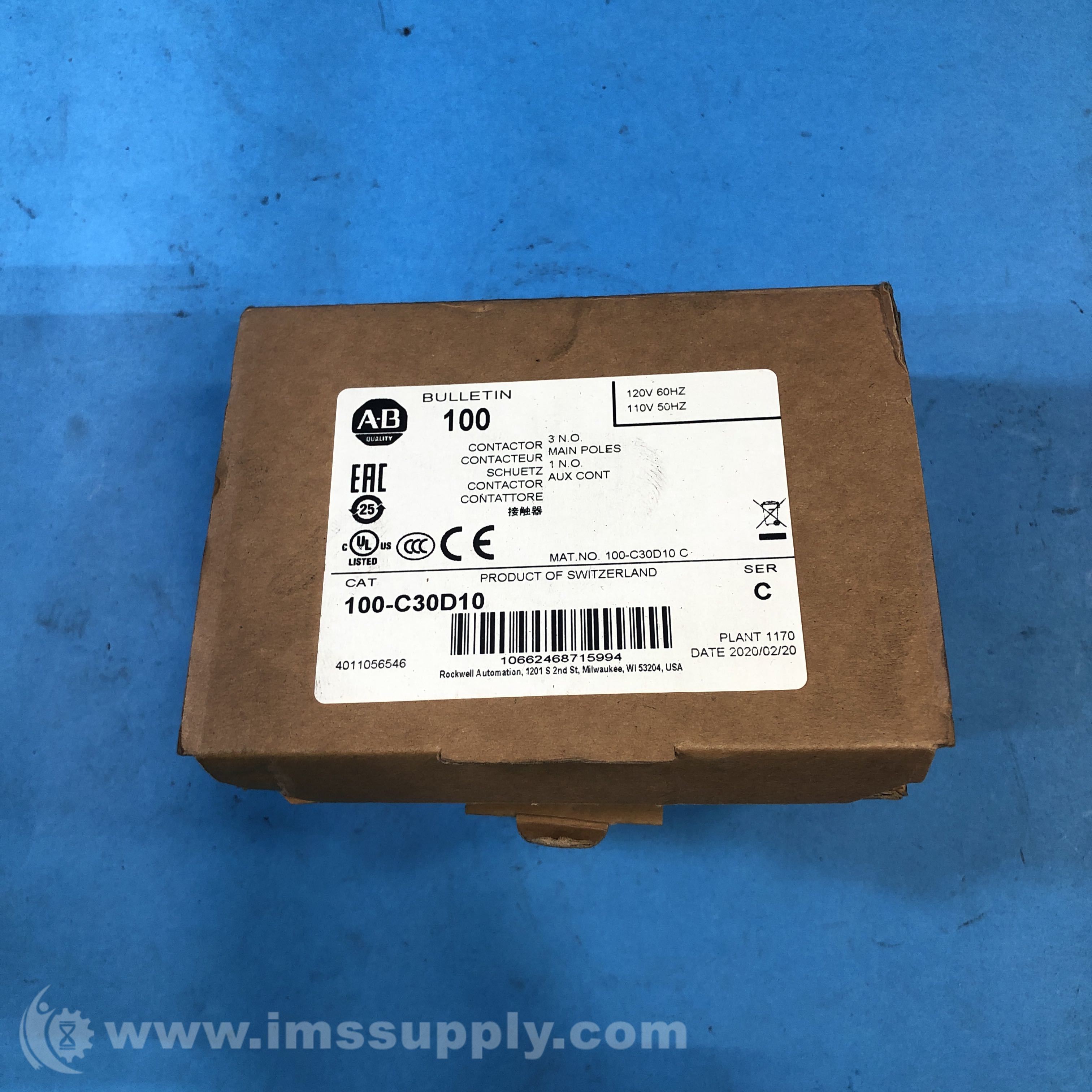 Allen Bradley 100-C30D10 Contactor ,30 A,110V 50 Hz / 120V 60 Hz - IMS ...