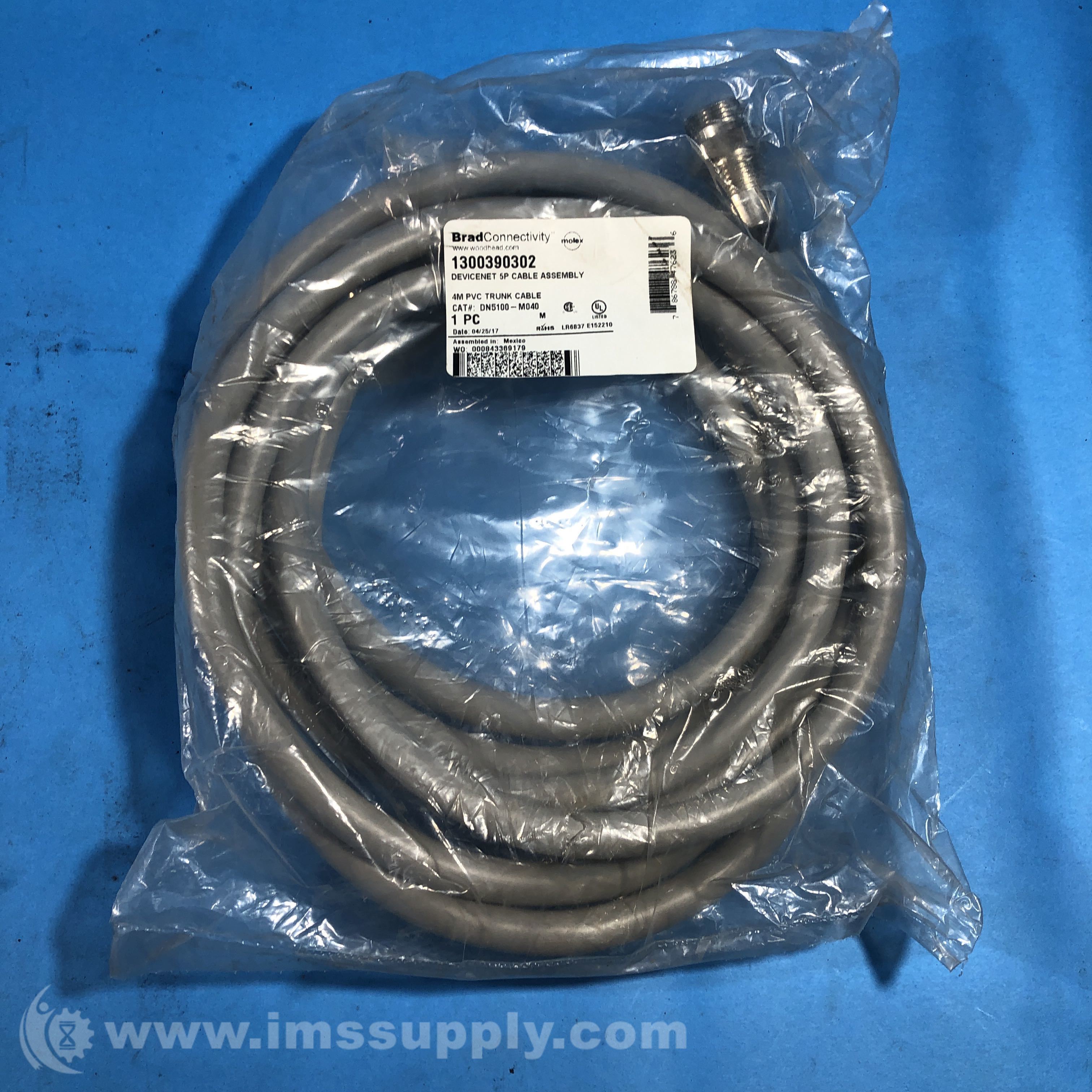 Molex 1300390302 DeviceNet 5P Cordset, 4M LG - IMS Supply