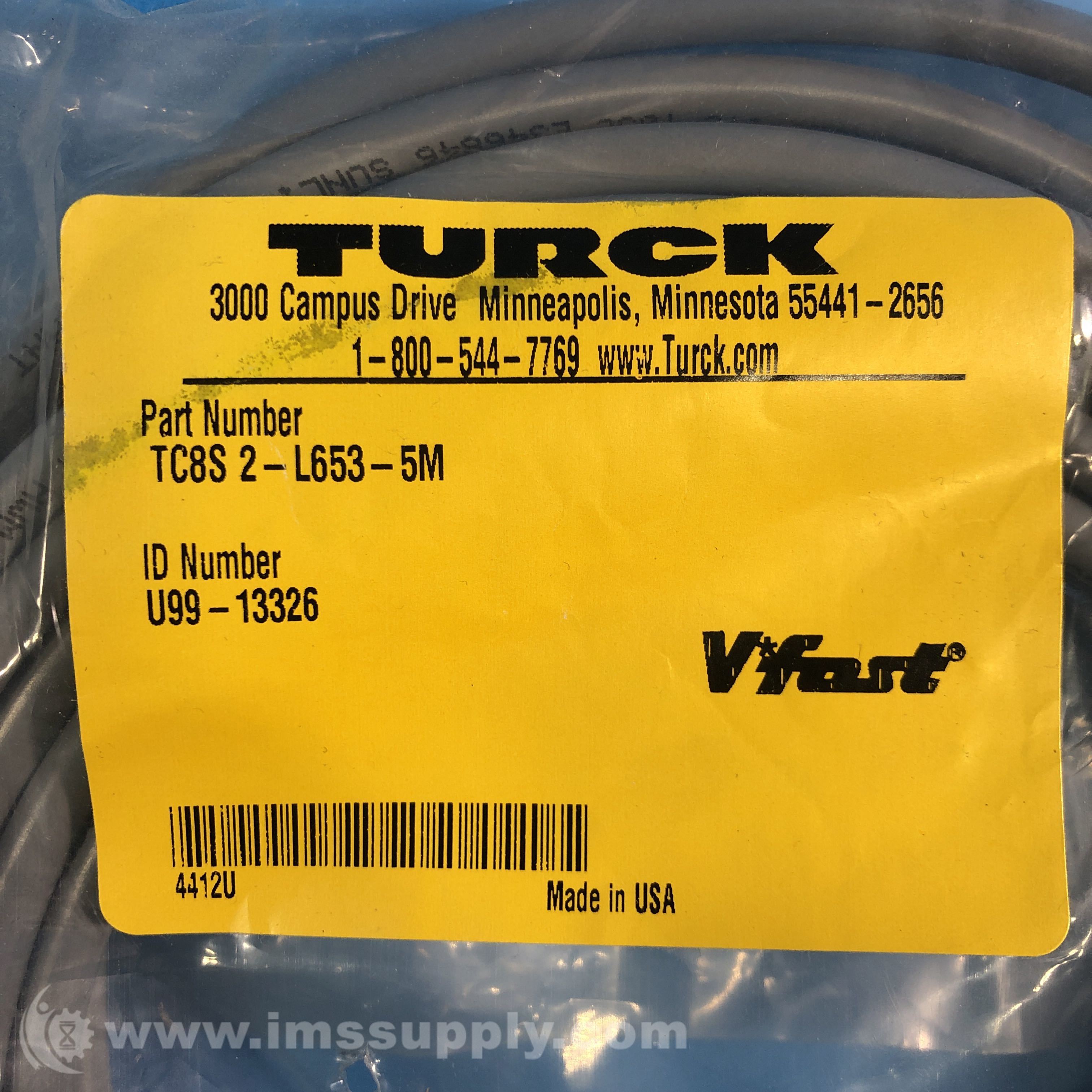 Turck TC8S 2-L653-5M DIN Valve Plug Cable Assembly 5 Meters - IMS Supply