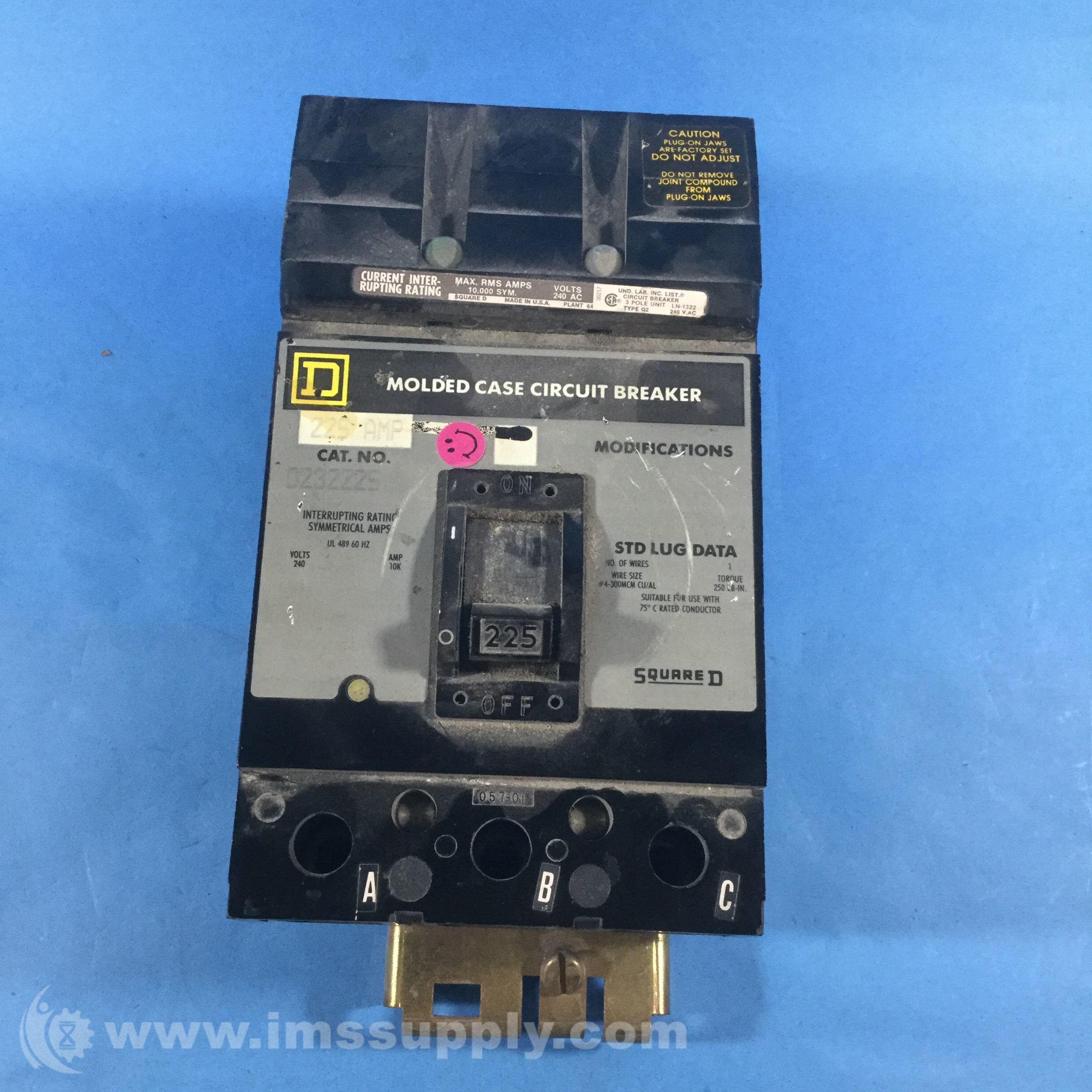 Square D Q232225 Circuit Breaker, 225AMP, 3-Pole, 240VAC, I-Line - IMS ...