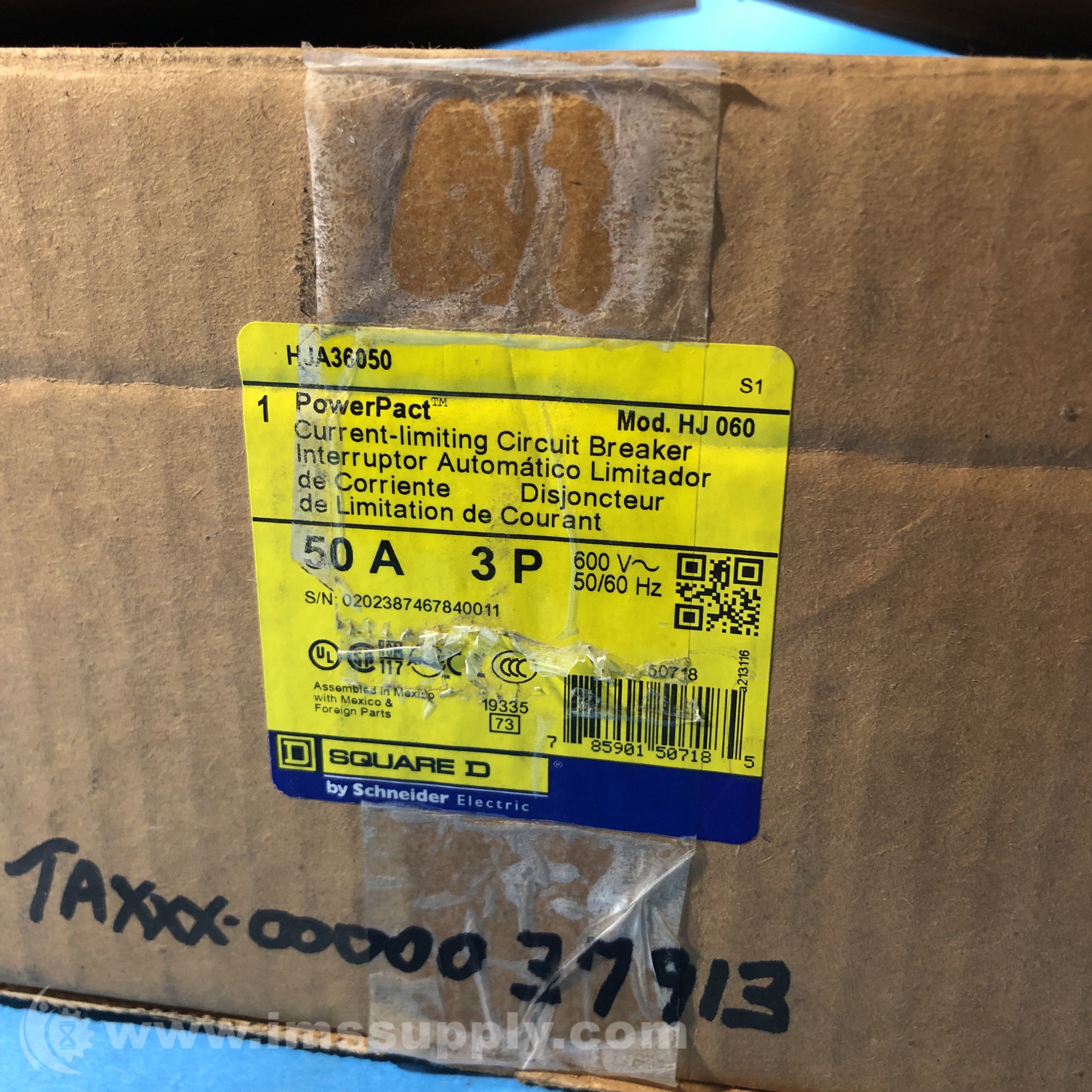 Square D HJA36050 Circuit Breaker, 50 Amp, 3 Pole - IMS Supply