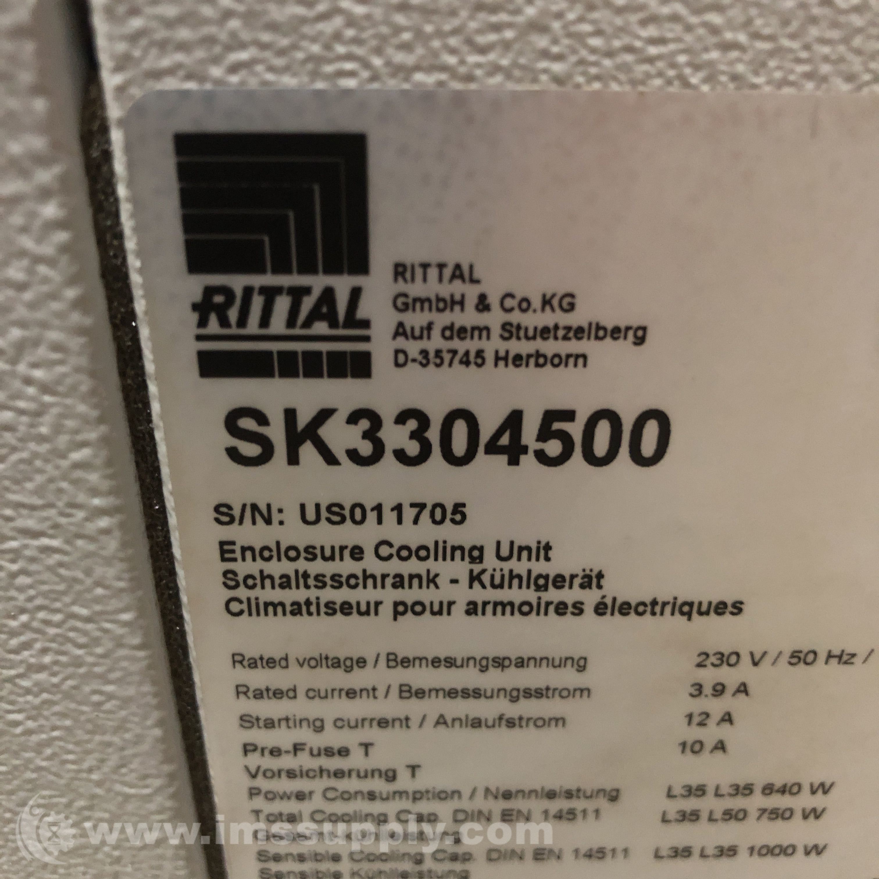 Rittal SK3304500 Enclosure Cooling Unit, 3415/3620 BTU/Hr. - IMS Supply