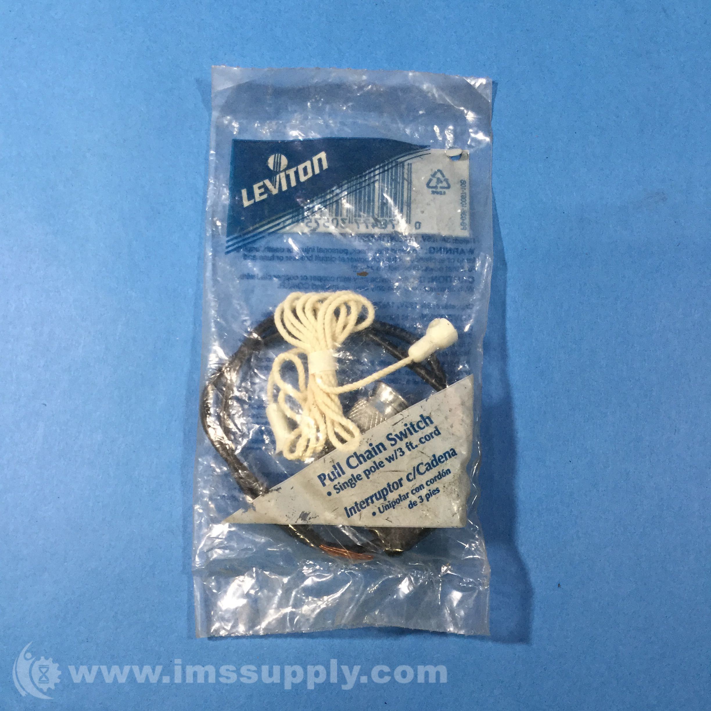 Leviton 10097-008 Pull Chain Switch, Single Pole w/3 FT Cord - IMS Supply
