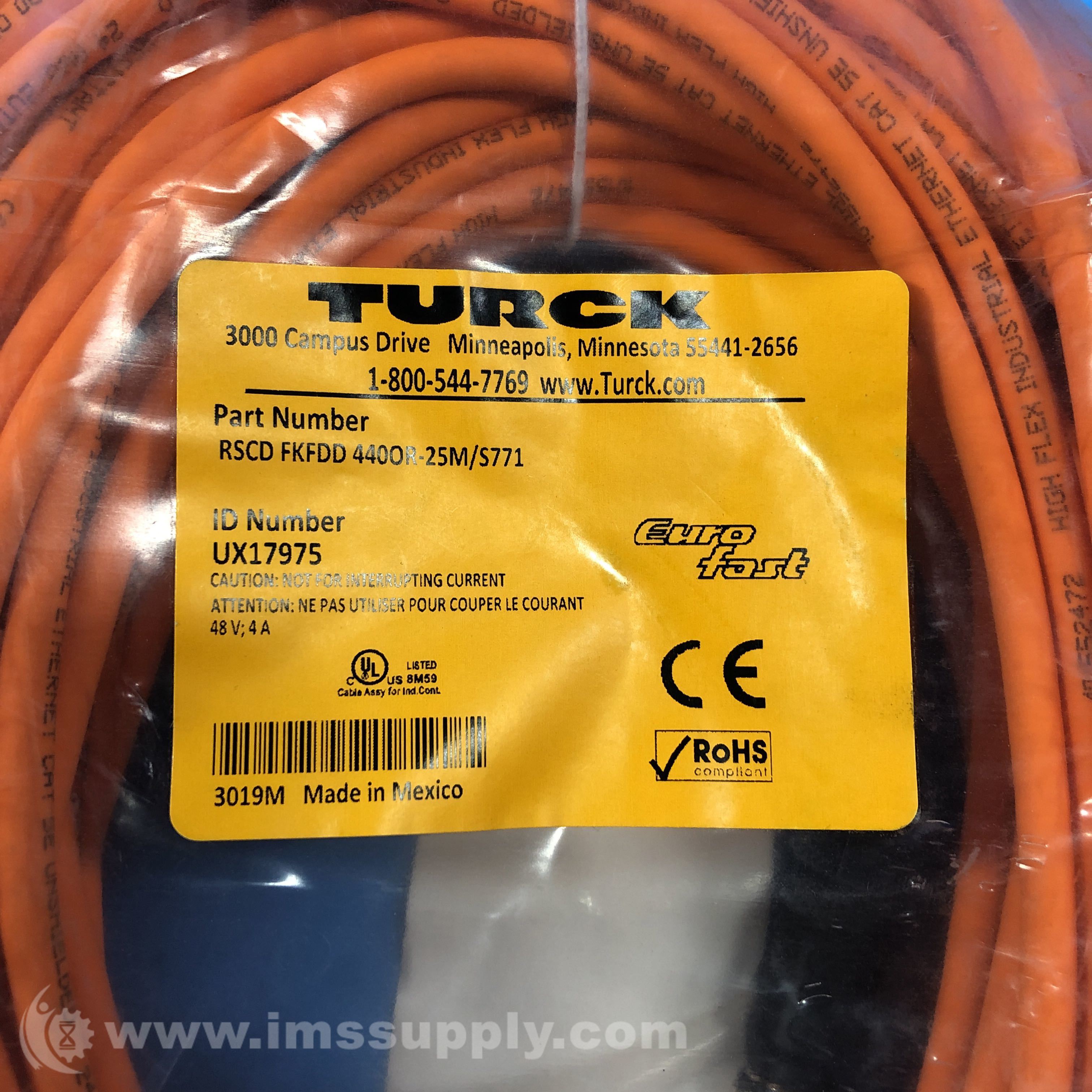 Turck RSCD FKFDD 440OR-25M/S771 CAT.5E Ethernet Cable Assembly - IMS Supply