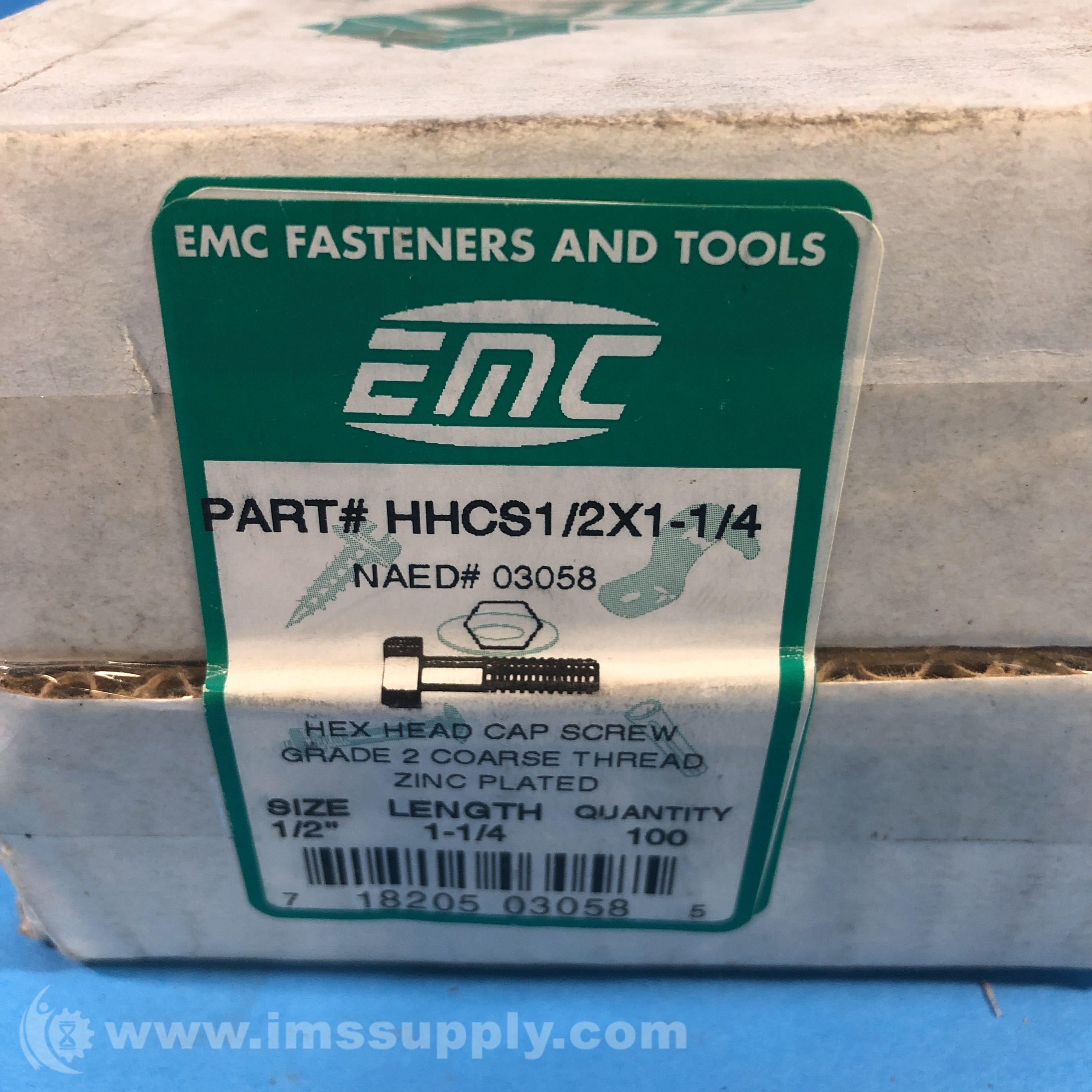 Emc 03058 Box of 100 HHCS1/2X1-1/4 Grade 2 Hex Head Cap Screws - IMS Supply