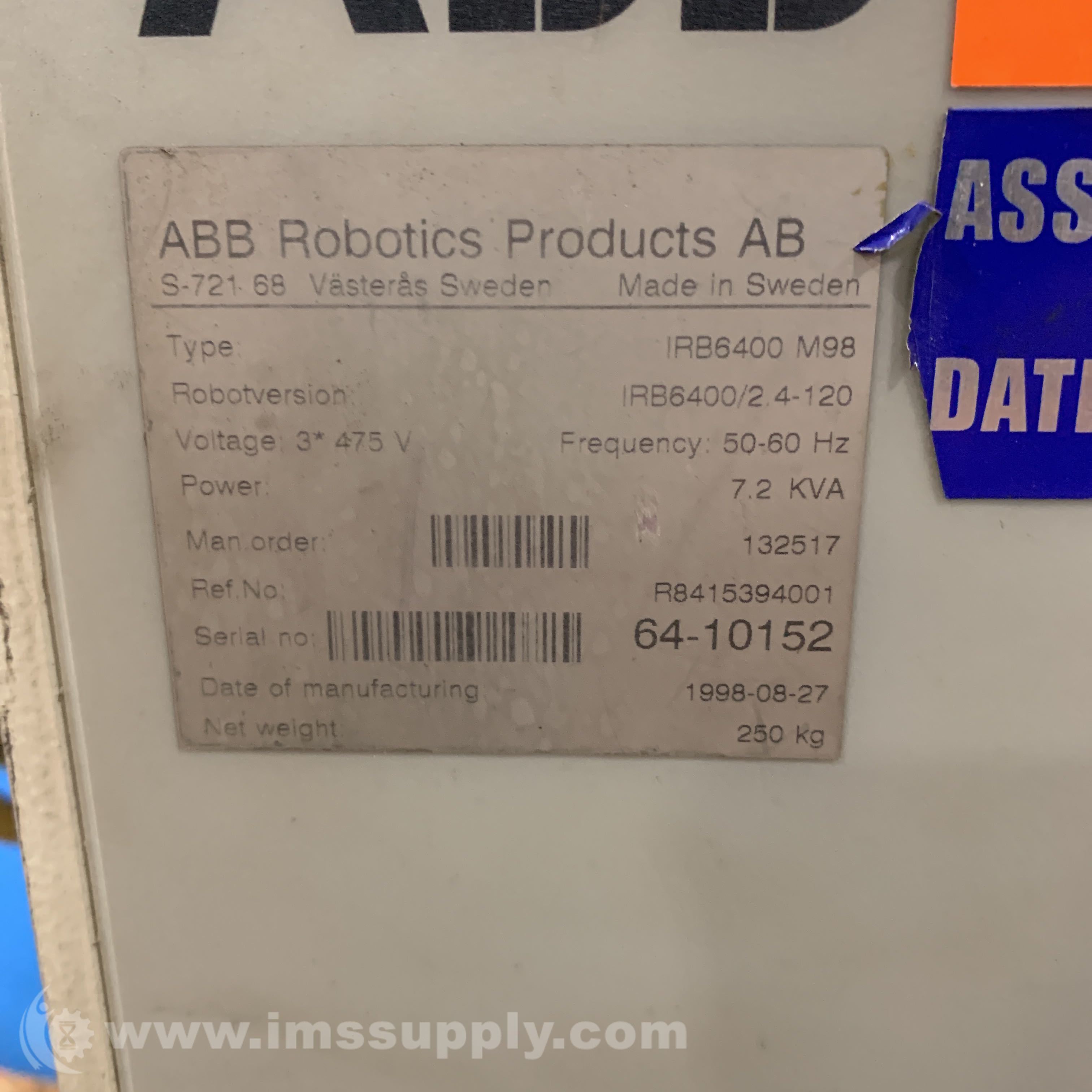 ABB IRB 6400 2.4/120 Industrial Robot & Controller w/ Pendant - IMS Supply