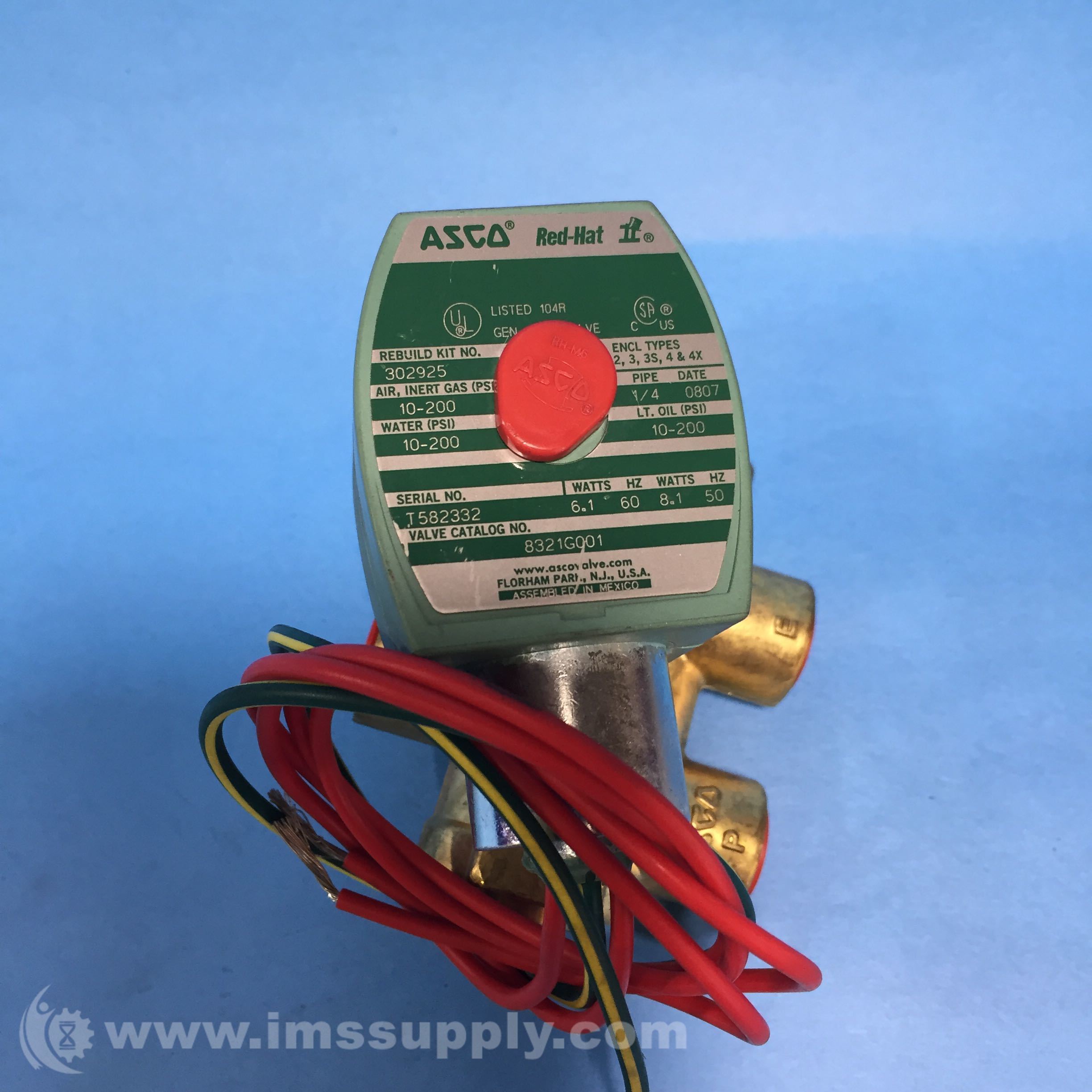 Asco 8321G001 24DC 3-Way Brass 1/4 In Solenoid Valve - IMS Supply