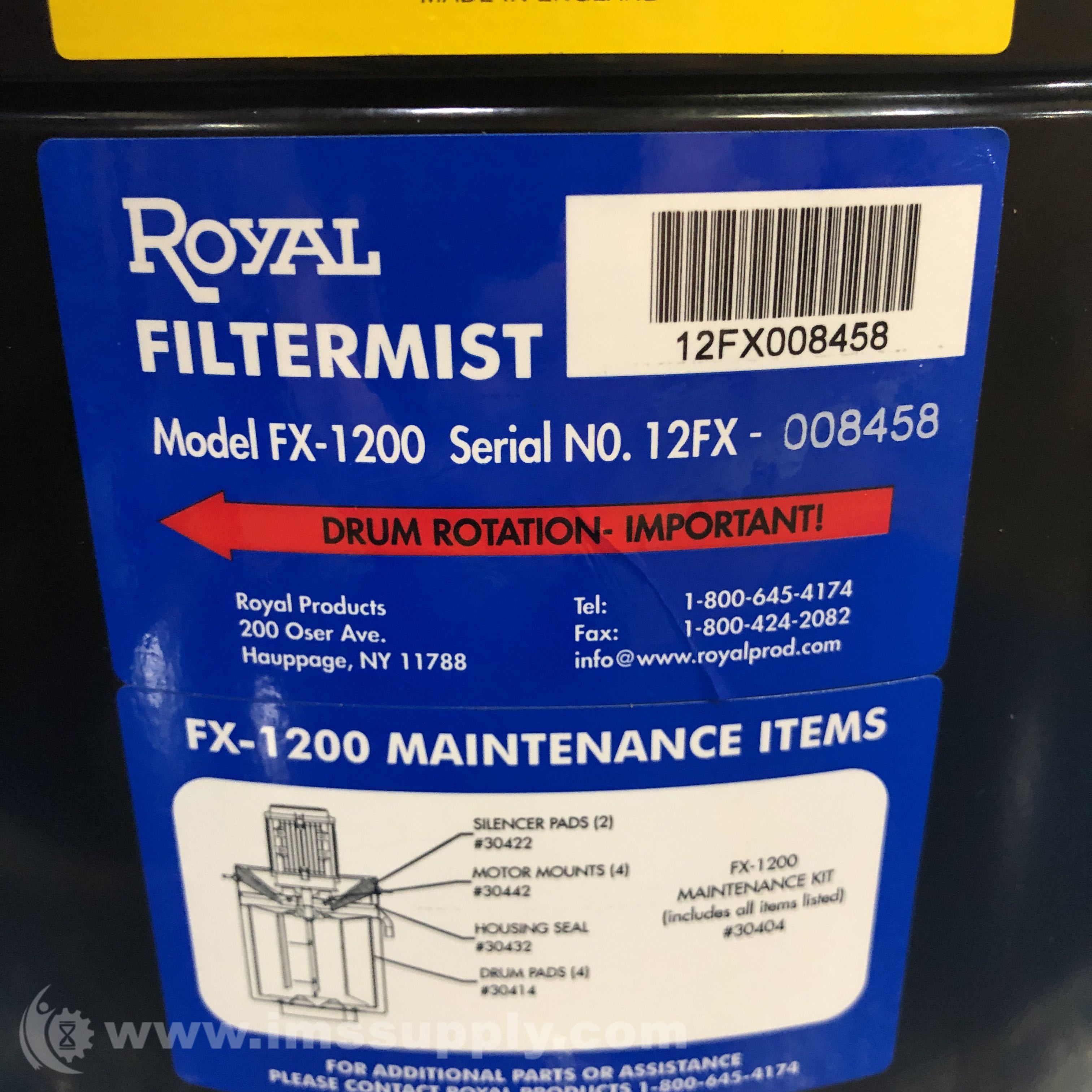 Royal 30130 FX-1200 Filtermist Unit, 3-Phase, 230V, 3HP, 72DBA - IMS Supply