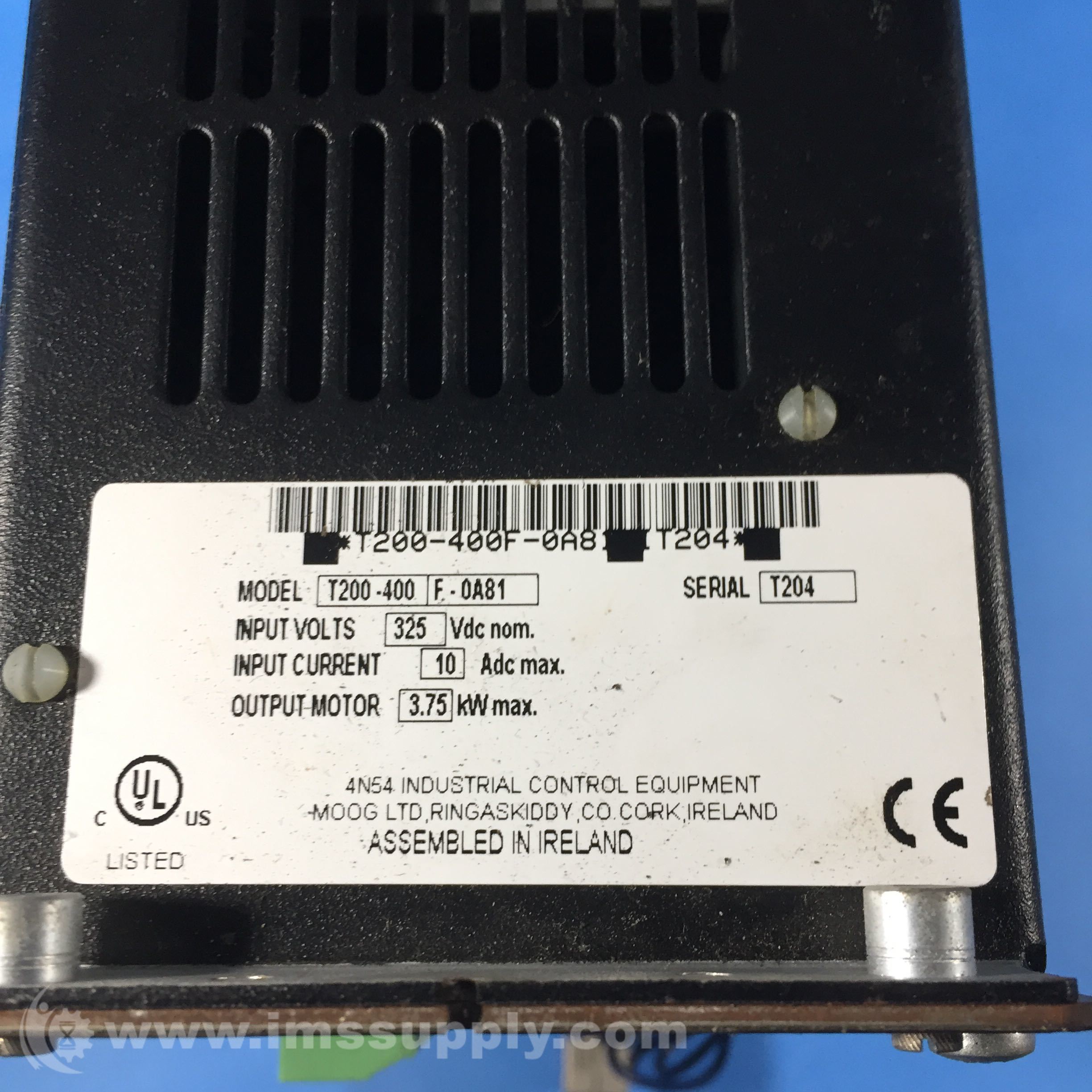 Moog T200-400F-0A81 Servo Drive, 325 VDC, 10 ADC, 3.75 kW - IMS Supply