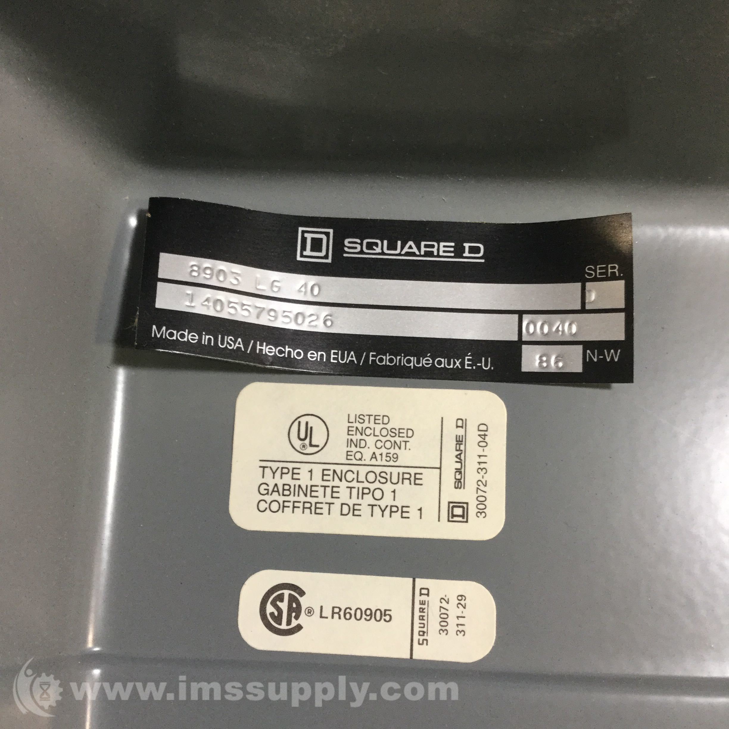 Square D 8903 LG 40 Contactor w/Enclosure 120V 60HZ 110V 50HZ - IMS Supply