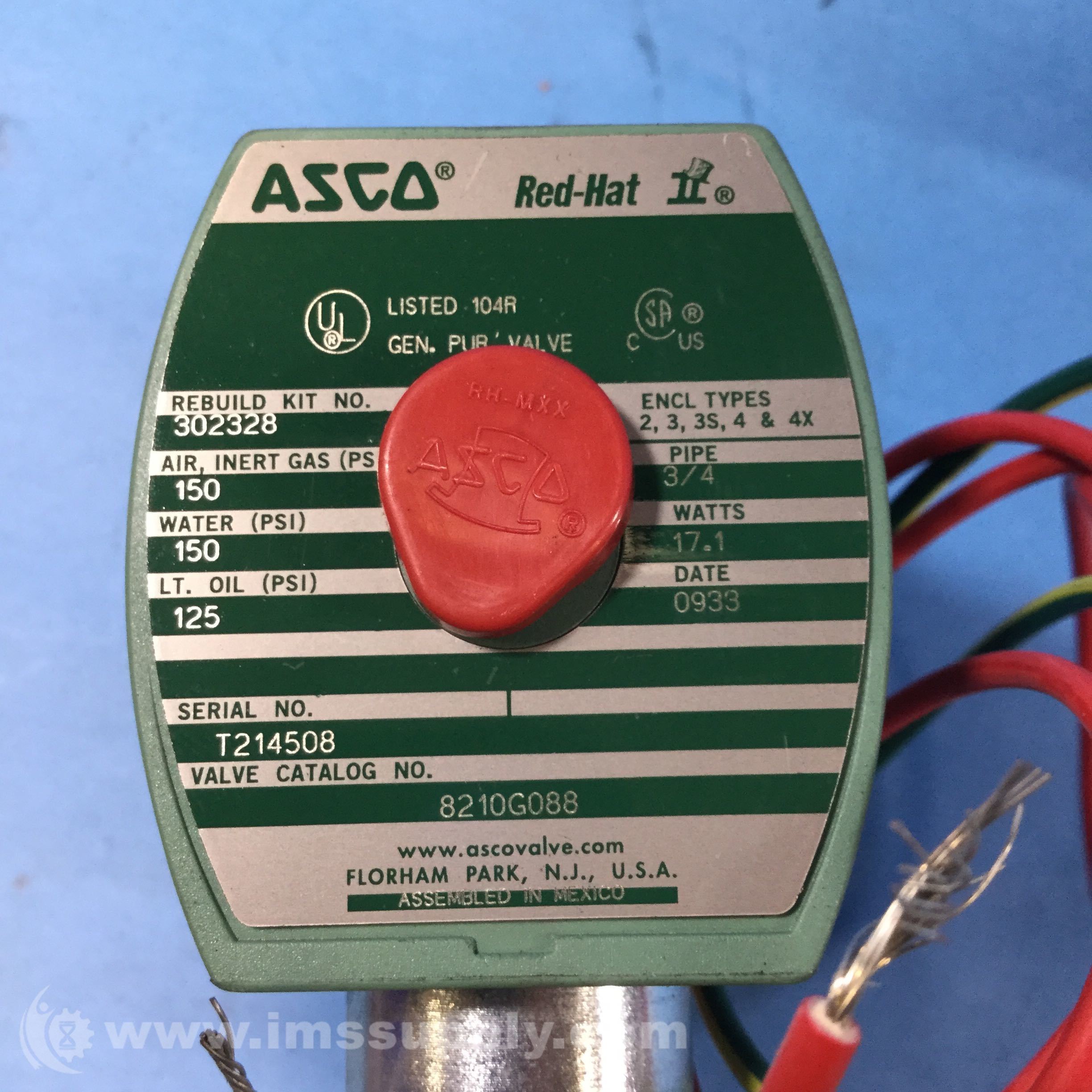 Asco 8210G088 Solenoid Valve 24VDC, 3/4 NPT 2-Way - IMS Supply